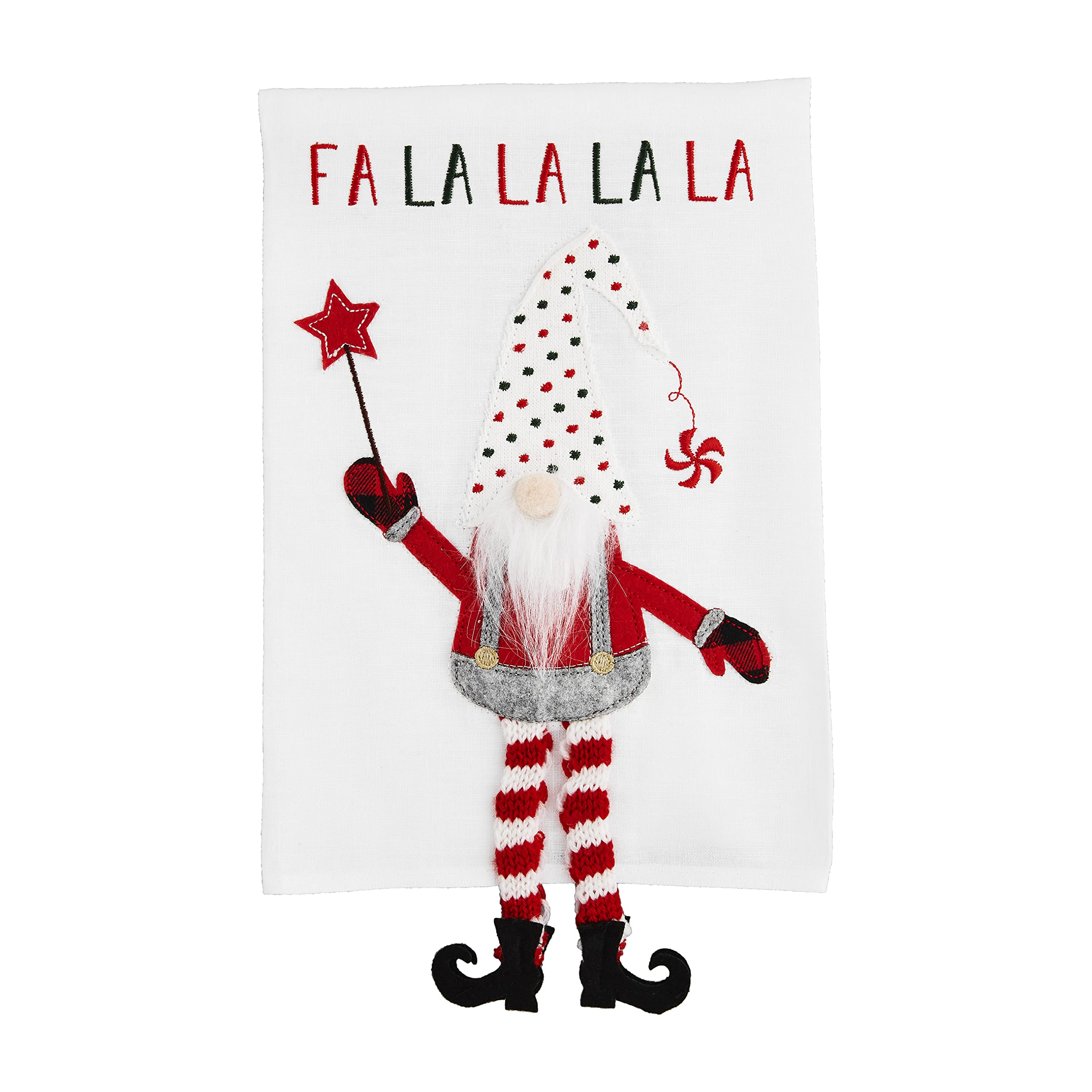 Mud Pie Christmas Dangle Gnome Tea Towel, FA La La, 21" x 14"