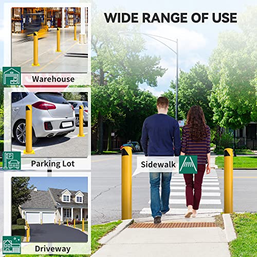 YITAHOME Safety Bollard Post, 48" x 4.5" Steel Bollards for Warehouse, Yellow, 1 Pack