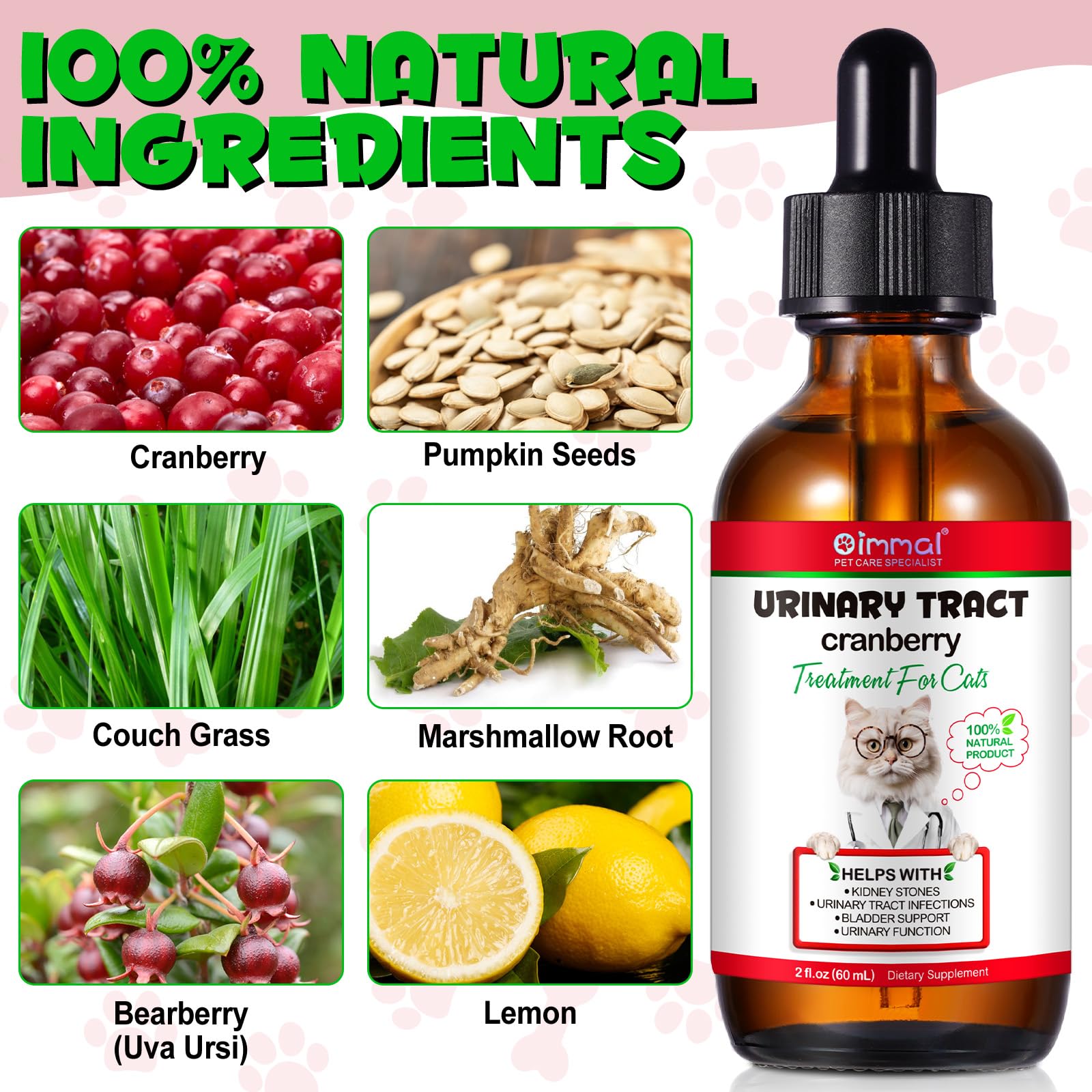 Urinary Tract for Cats, Natural Cat Urinary Tract Infection Treatment Drops - Supports Bladder, Kidney Stone, Dog UTI, Cranberry Kidney Bladder Support Supplement, Chicken Flavor - 60 ml / 2.02oz
