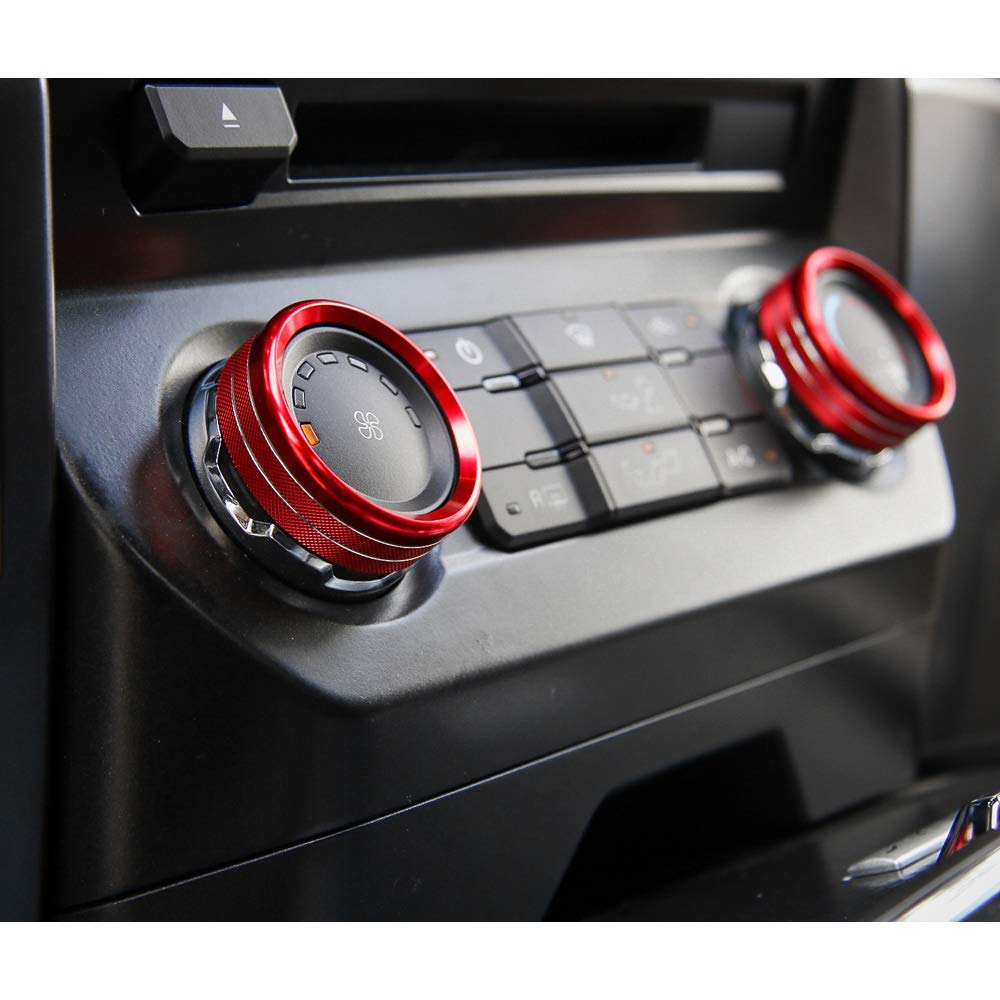Keptrim for F150 Air Conditioner Switches AC VOL Knob Ring Button Trim for Ford F150 XLT 2015 2016 2017 2018 2019 2020, Red Aluminum, 4pcs (Not for 2021 2022)
