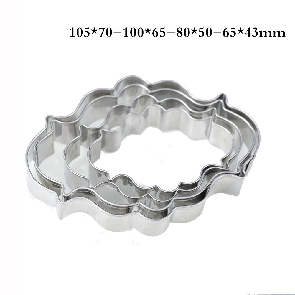 Plaque Frame Cookie Cutter 4Pcs/Set, Stainless Steel Pastry Biscuit Cookie Cutter Set Fondant Pancake Cutters Mold (Style 1)