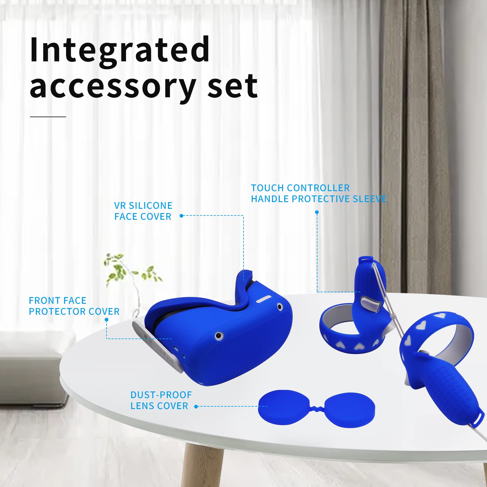 RALAN Quest 2 VR Silicone Accessories kit,VR Silicone face Cover，VR Shell Cover,Quest 2 Touch Controller Grip Cover,Protective Lens Cover,Disposable Eye Cover and 4 thumb grips.