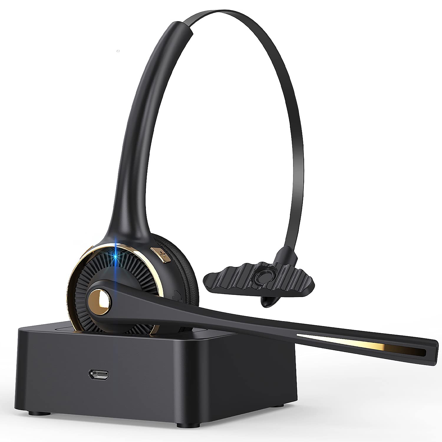 Sookity Bluetooth Headset with Microphone, Trucker Bluetooth Headset Noise Canceling Microphone, Hands-Free Wireless Headphones with Charging Base for Cell Phones/Skype/Office