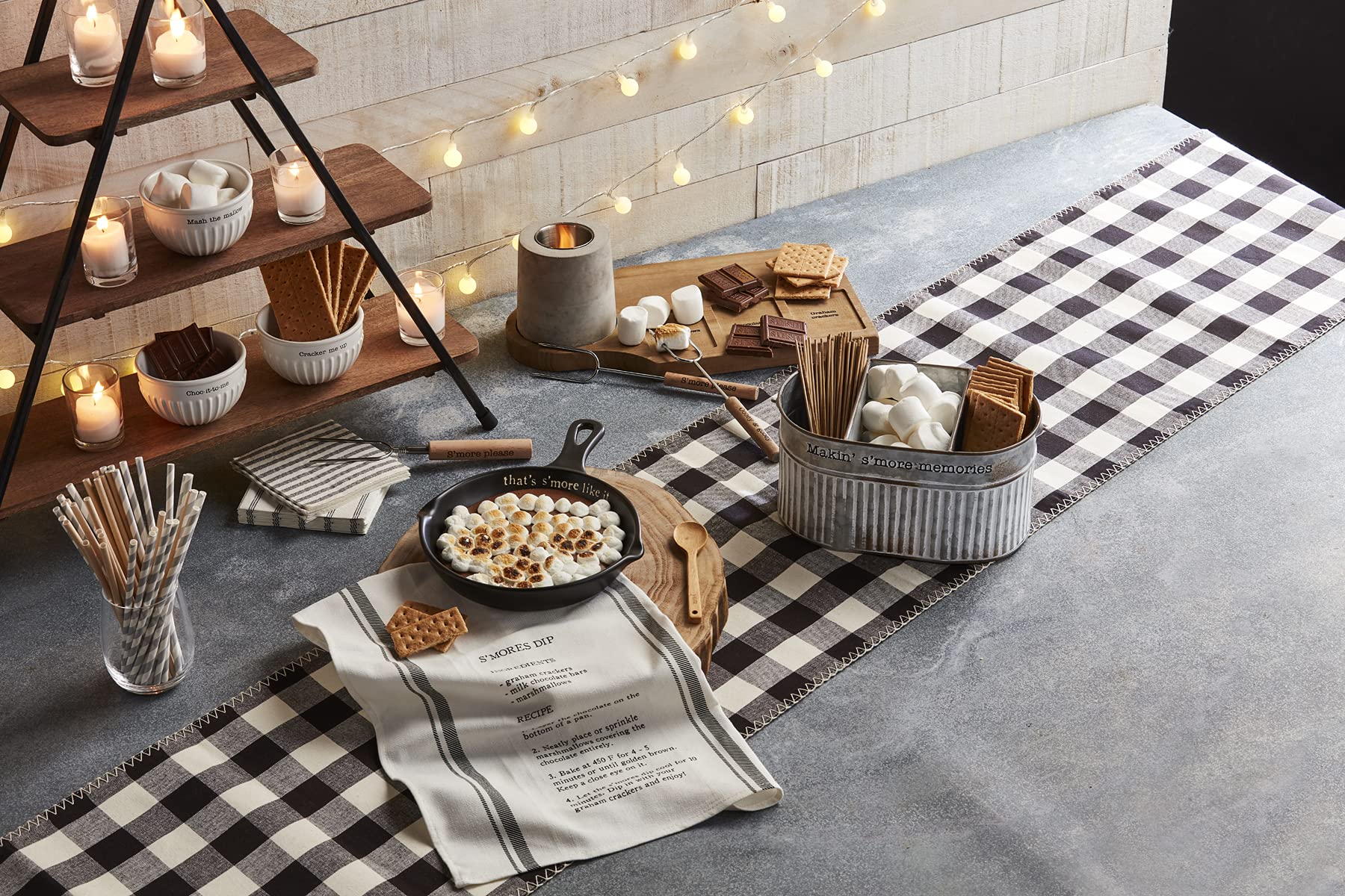 Mud Pie Circa S'More Bowl and Skewer Set, White, bowl 2 1/2" x 4" dia | skewer 27"