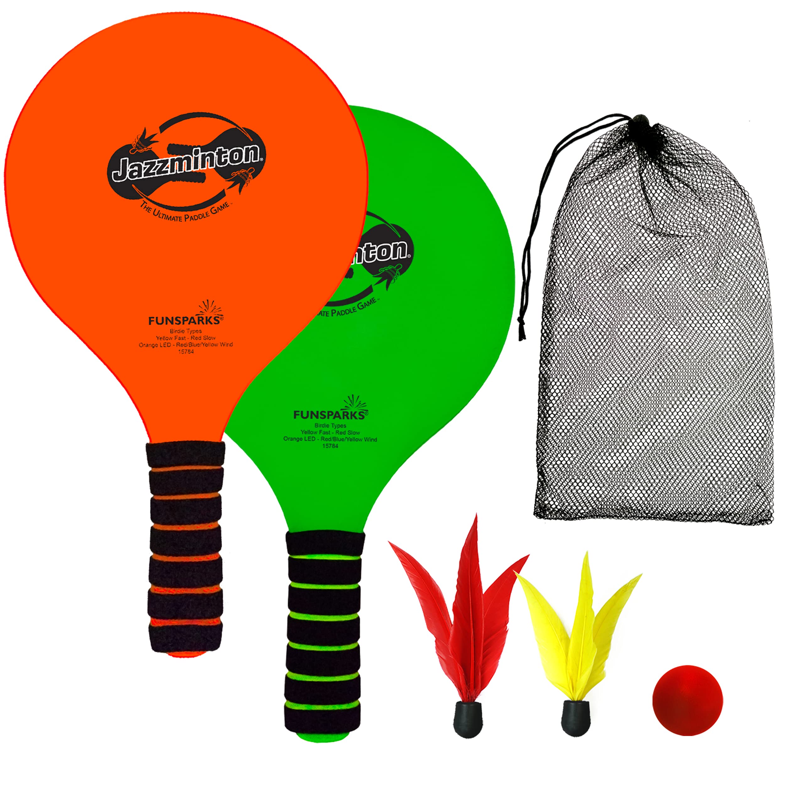 Jazzminton Lite – Indoor & Outdoor Game for Family and Friends – 2 Paddles, 2 Birdies, 1 Ball - All Season Paddle Game for Kids and Adults – Take Your Kids Outside for Some Active Fun