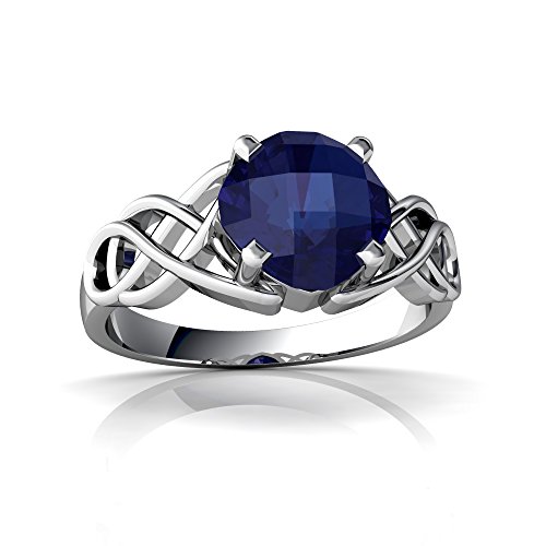Jewels For Me 14kt White Gold Lab Sapphire 6mm Cushion Celtic Knot Ring - Size 6