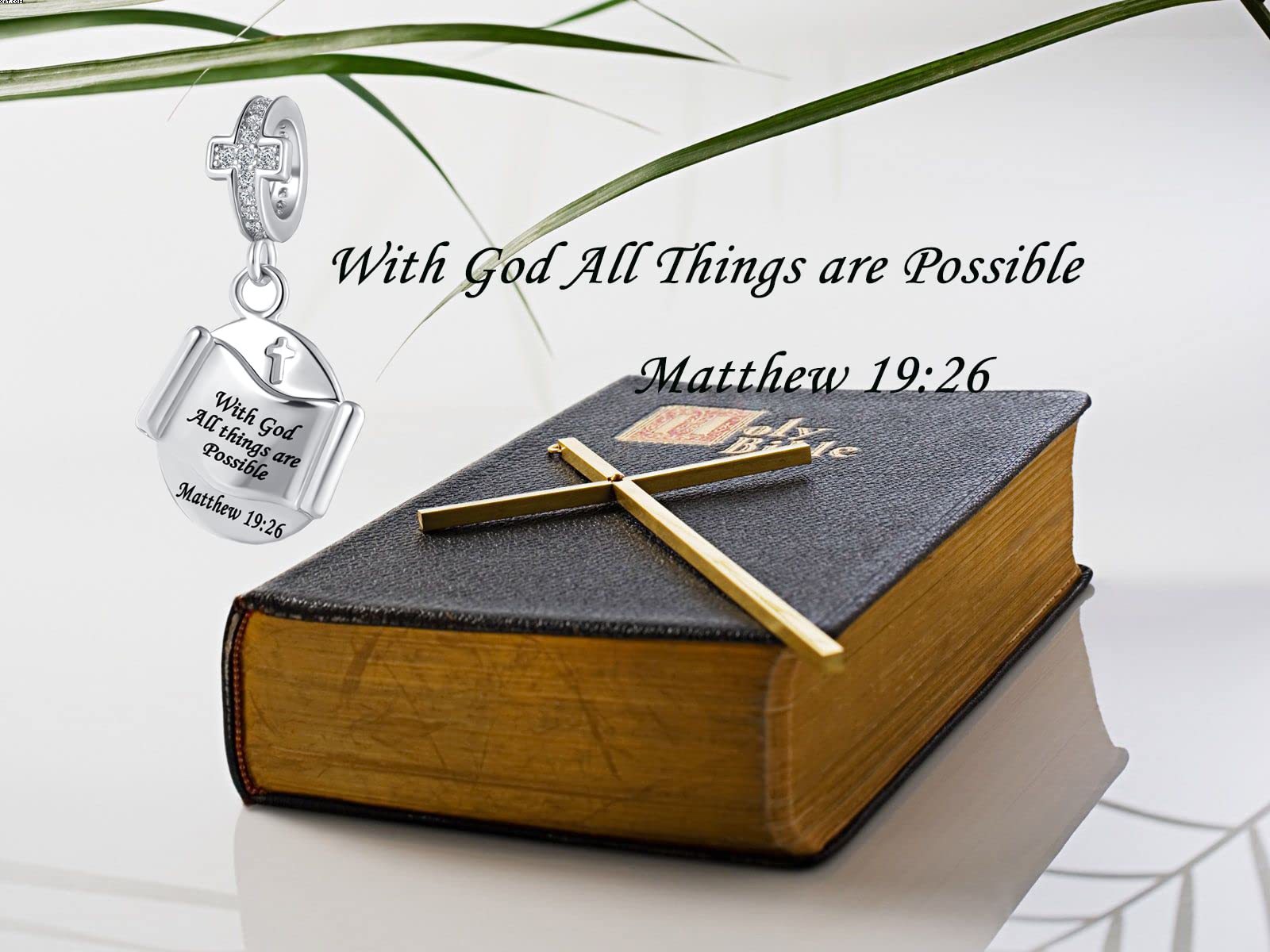 NanMuc Bible Cross Religious with God All Things are Possible Women's Bead Charms for Pandora Charm Bracelets, Copper