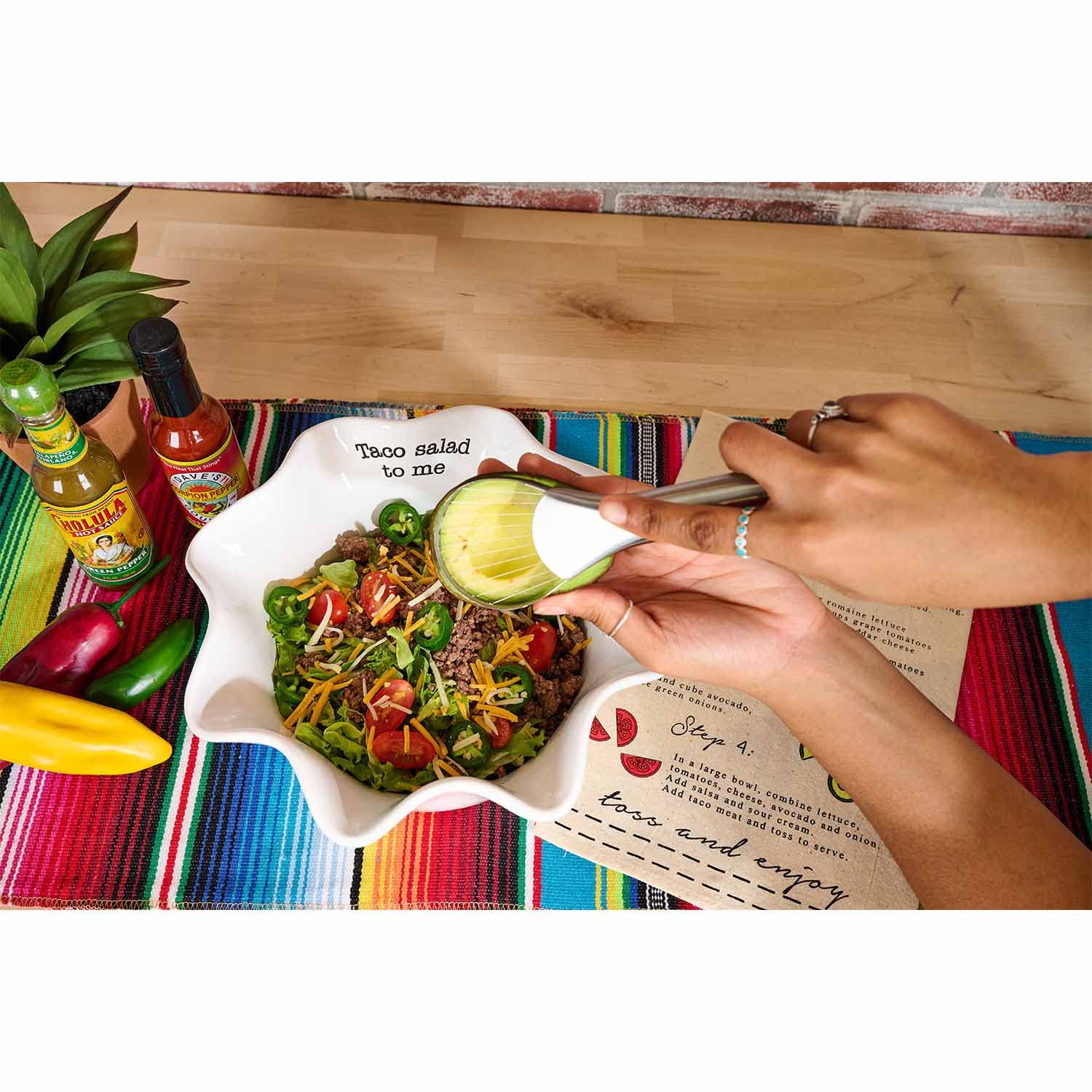 Mud Pie Circa Taco Salad Bowl and Towel Set, White, 5" x 10" dia
