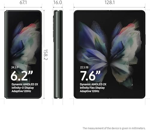 SAMSUNG Galaxy Z Fold 3 5G 256GB for Verizon 2-in-1 Android Smartphone Tablet Phantom Green (Renewed)