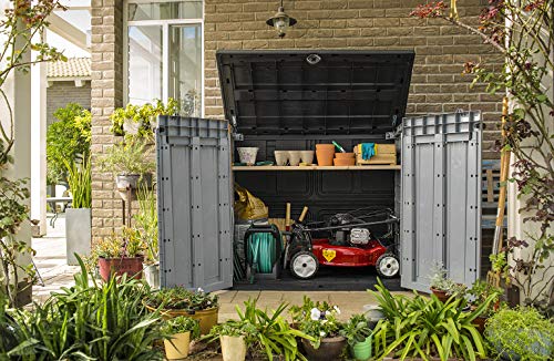 Keter Store-It-Out Ace 4.75 x 2.7 Foot Resin Outdoor Storage Shed with Easy Lift Hinges, Perfect for Trash Cans, Yard Tools, and Pool Toys - Bin Opening Kit Included