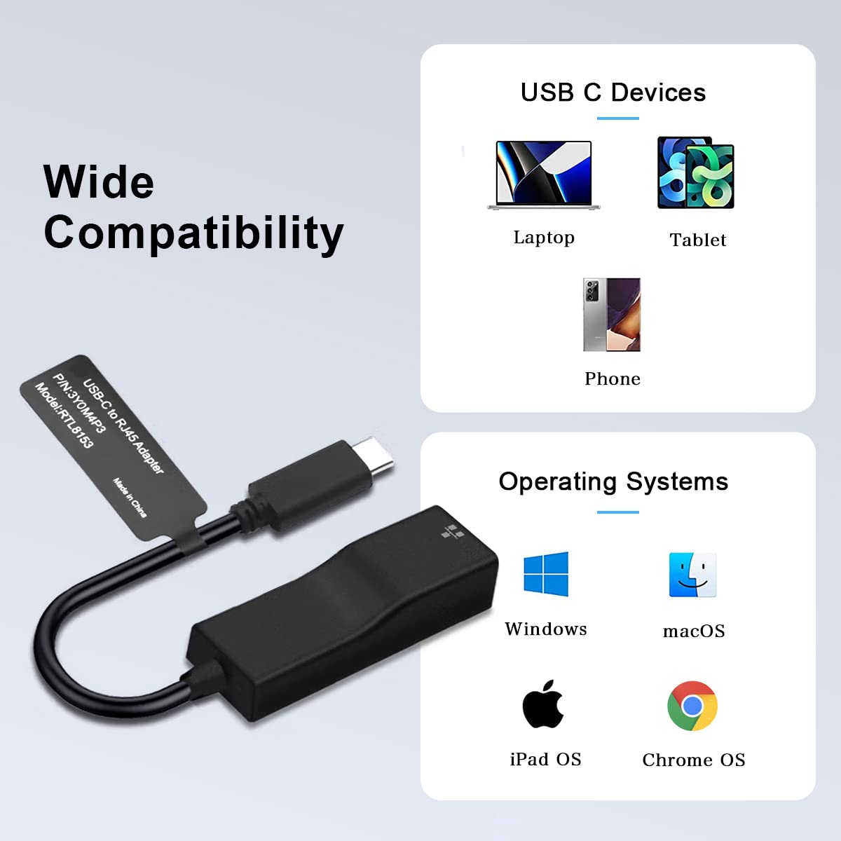 USB C to Ethernet Adapter,1000 Mbps Ethernet Speeds,Compatible for MacBook Pro, MacBook Air, Dell XPS and More