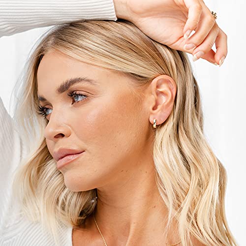 PAVOI 18K Gold Plated 925 Sterling Silver Post Ultra Thick Huggie Earring | Women's Mini Hoop Earrings | Gold Plated Small Hoops (Thick, Yellow Vermeil)