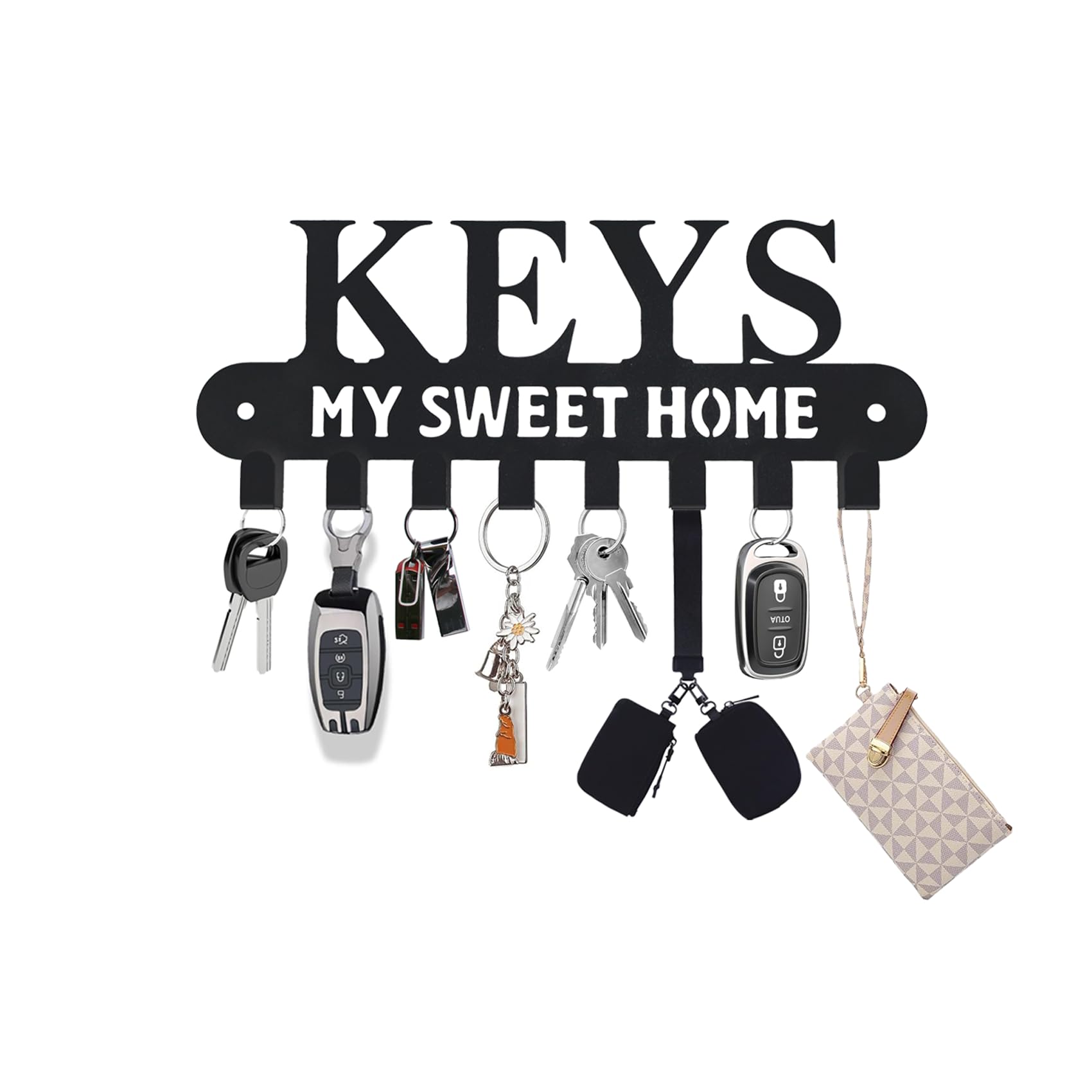 YAYANGATMG Key Holder Wall Mounted Key Hooks for Wall Decorative with 8 Hooks, Black Metal Key Hanger for Entryway, Front Door, Hallway, Office