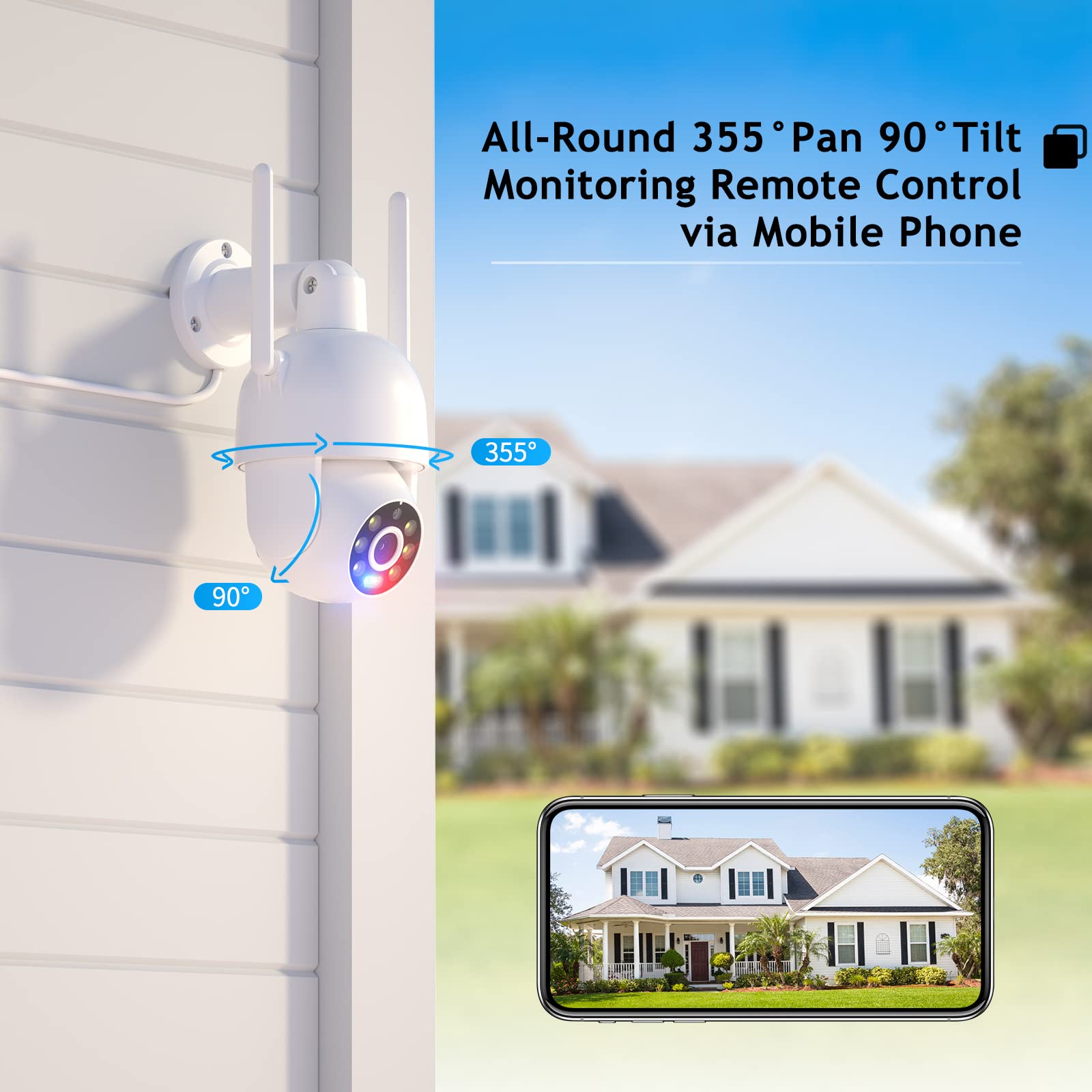 WiFi Security IP Camera, Wireless 4MP Pan Tilt Weatherproof Outdoor Auto Tracking Camera Support Color Night Vision, Alexa, Siren Alarm, Spotlight Human Motion Detection, 2 Way Audio, Cloud/SD