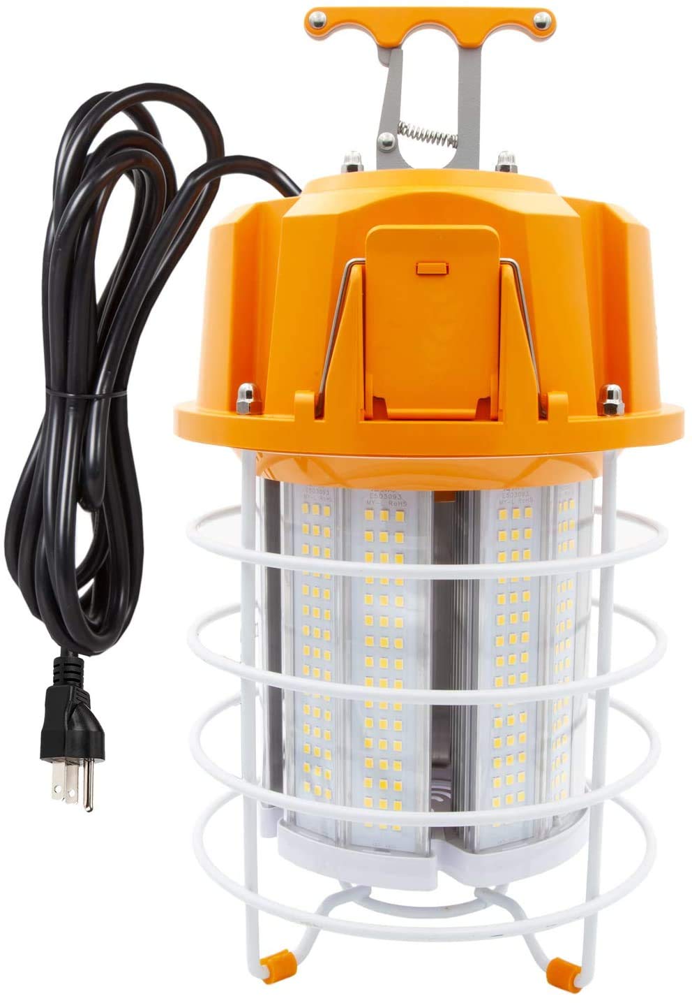LB74101 100W LED Temporary Work Light 5000K 12500Lm Outdoor Corded Portable Lights with Stainless Steel Guard & Hook for Mine Wharf Job Site Lighting,IP65 Dust Waterproof,Plug-n-Play