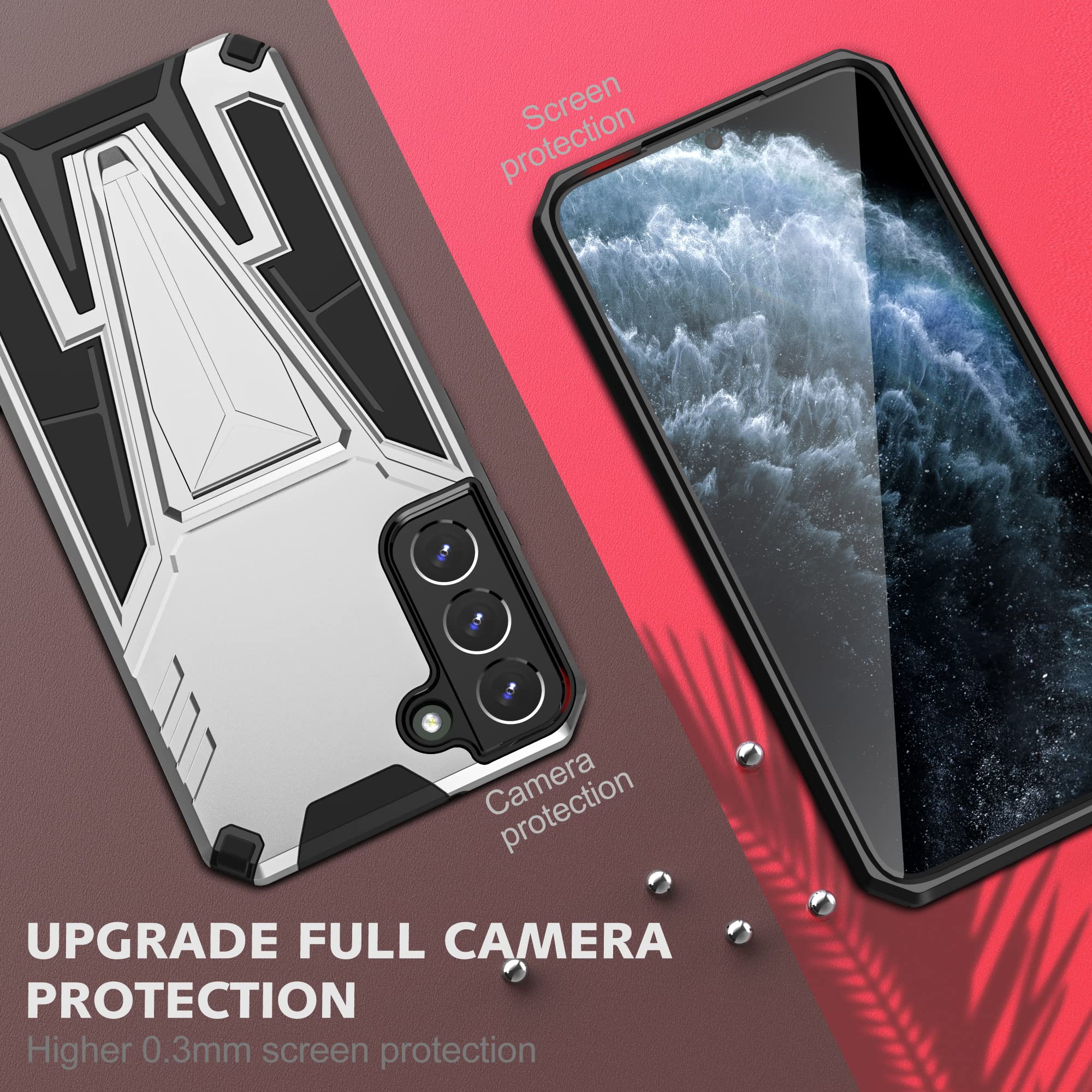 Paton Case for Samsung Galaxy S22 Plus, Military Grade Drop Proof Protection Rugged Protective S22 Plus 5G Phone Cover,Built-in Bracket Magnetic Protective Case for Samsung Galaxy S22 Plus (Silver)