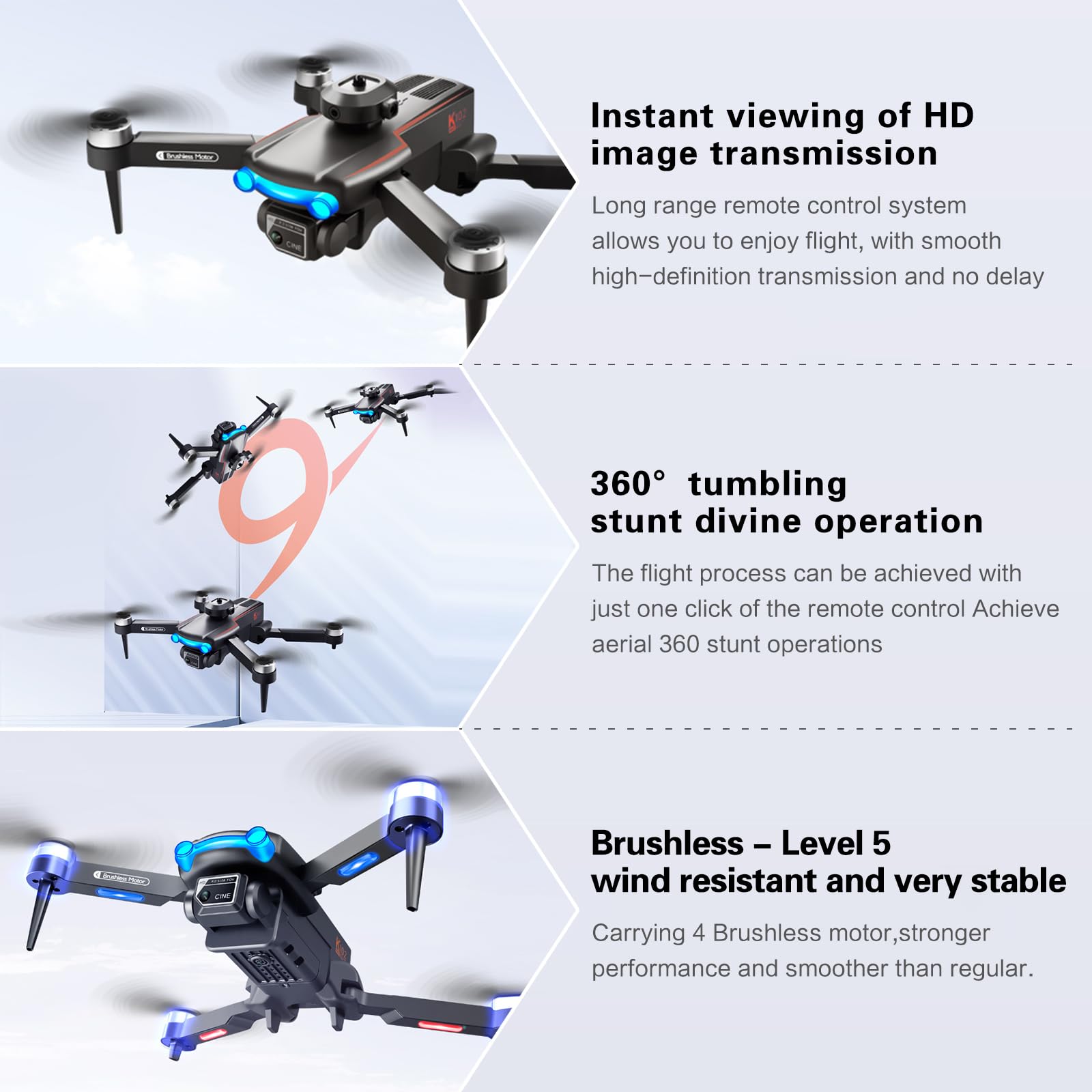 JFFQAA Aerial Photography Drone,Foldable Drone for Adults Beginner,RC Quadcopter with 4K FPV Camera,Altitude Hold, Gravity Sensor,Smart Return Home,Gesture Control,One Key Take Off/Landing(Black)