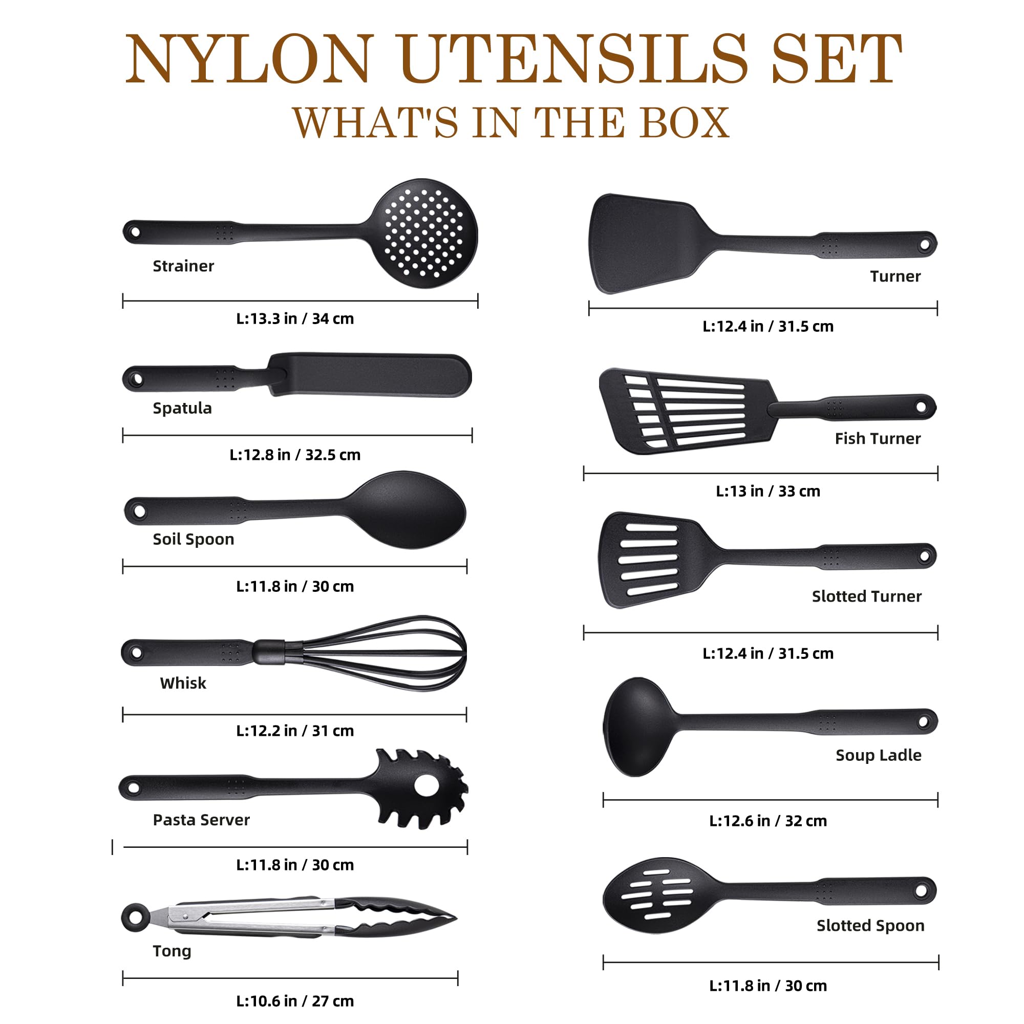 Kitchen Utensils Set of 11 Pcs, Nylon Utensils Set, Non-Stick Cooking Utensils Set 410°F Heat Resistant, Kitchen Gadgets Accessories Tools for Cookware (BPA Free)