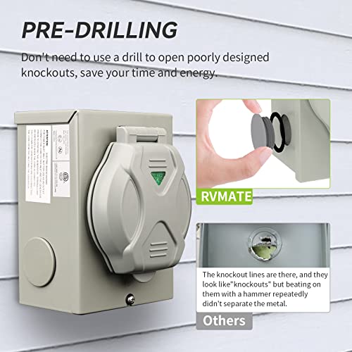 Pre-Drilling 30 Amp Generator Power Inlet Box & RVMATE 30 Amp Generator Cord 4 Prong 10FT