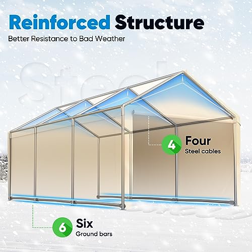 Quictent 10’x20’ Heavy Duty Car Canopy Carport Galvanized Car Shelter with Reinforced Steel Cables and Ground Bars