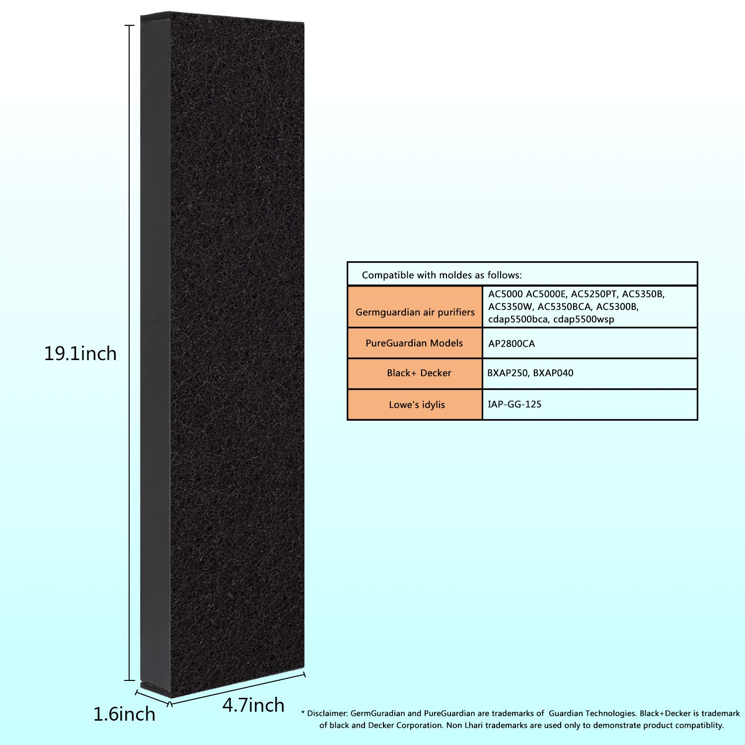 Lhari FLT5000 Filter C True HEPA Replacement Filter, Compatible with GermGuardian Air Purifiers AC5000, AC5250PT, AC5000E, AC5350B, AC5350BCA, AC5350W, BXAP250, IAP-GG-125