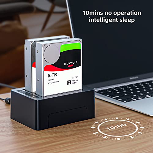 USB 3.0 to SATA Dual-Bay External Hard Drive Docking Station for 2.5 or 3.5 Inch HDD/SSD. Support Offline Clone Duplicator, UASP, and Auto Sleep Function. Black K3082