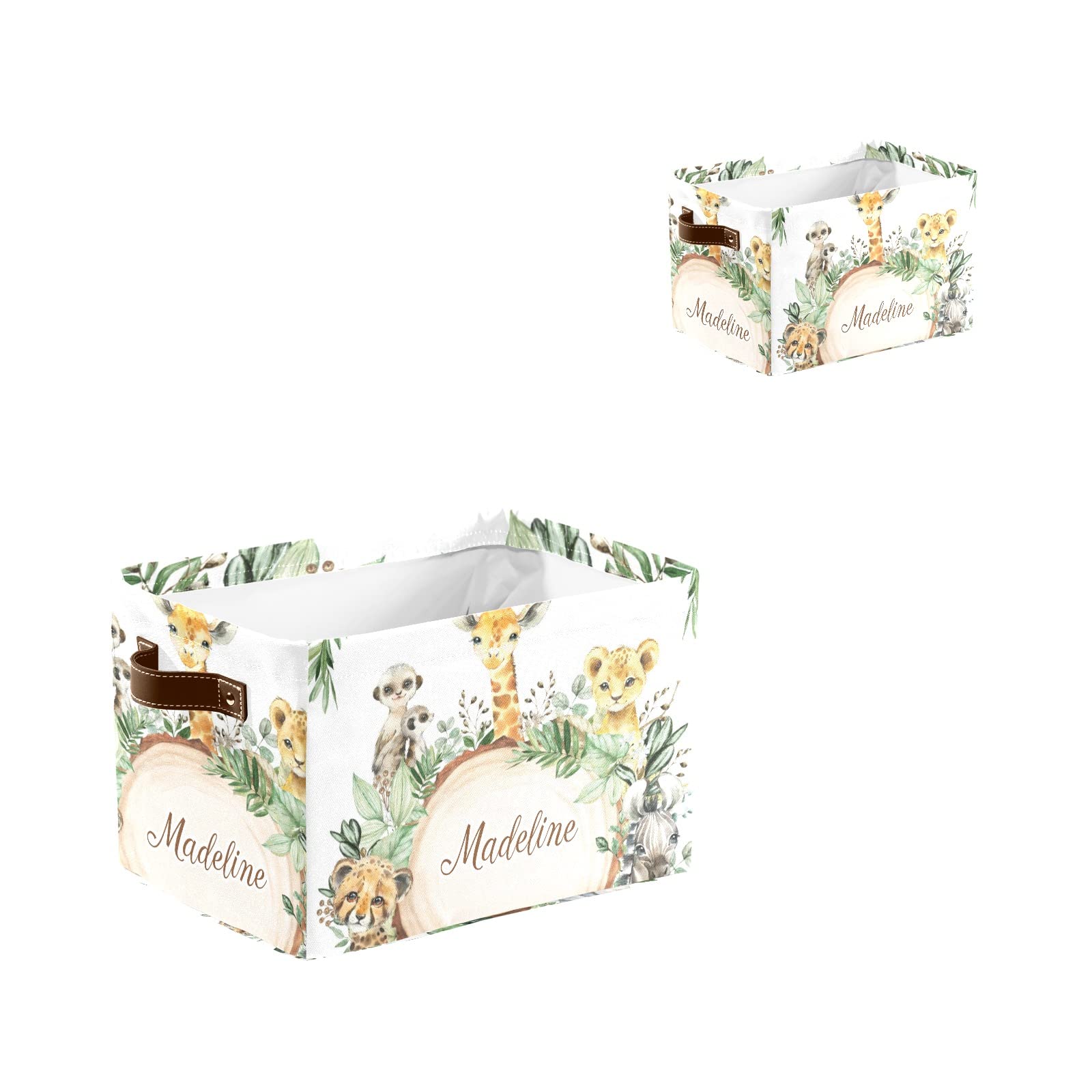 Wild Jungle Animals Personalized Storage Bins Basket Cubic Organizer with Durable Handle for Shelves Wardrobe Nursery Toy 1 Pack