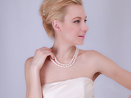 JYX Double-row 8mm Flatly-round Freshwater Cultured Pearl Necklace 22"