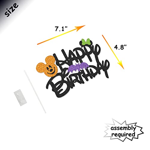 Mickey Minnie Halloween Happy Birthday Banner Cake Topper for Mickey Mouse Minnie Mouse Theme Halloween Birthday Party Decorations