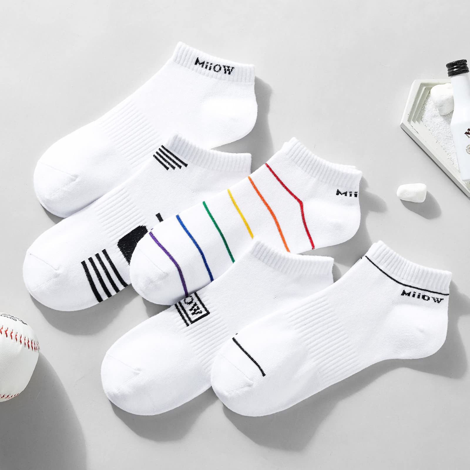 NUHEEL Ankle Socks Men Breathable Sports Low Cut Socks for Casual Running Walking Hiking Athletic, White (5 Pairs)