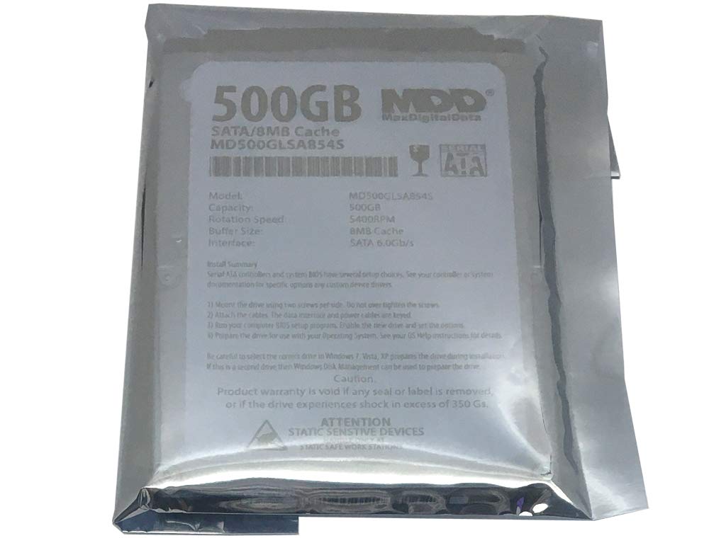 MaxDigitalData 500GB 8MB Cache 5400RPM SATA 6.0Gb/s (7mm) 2.5" Notebook Hard Drive (MD500GLSA854S) - 2 Year Warranty