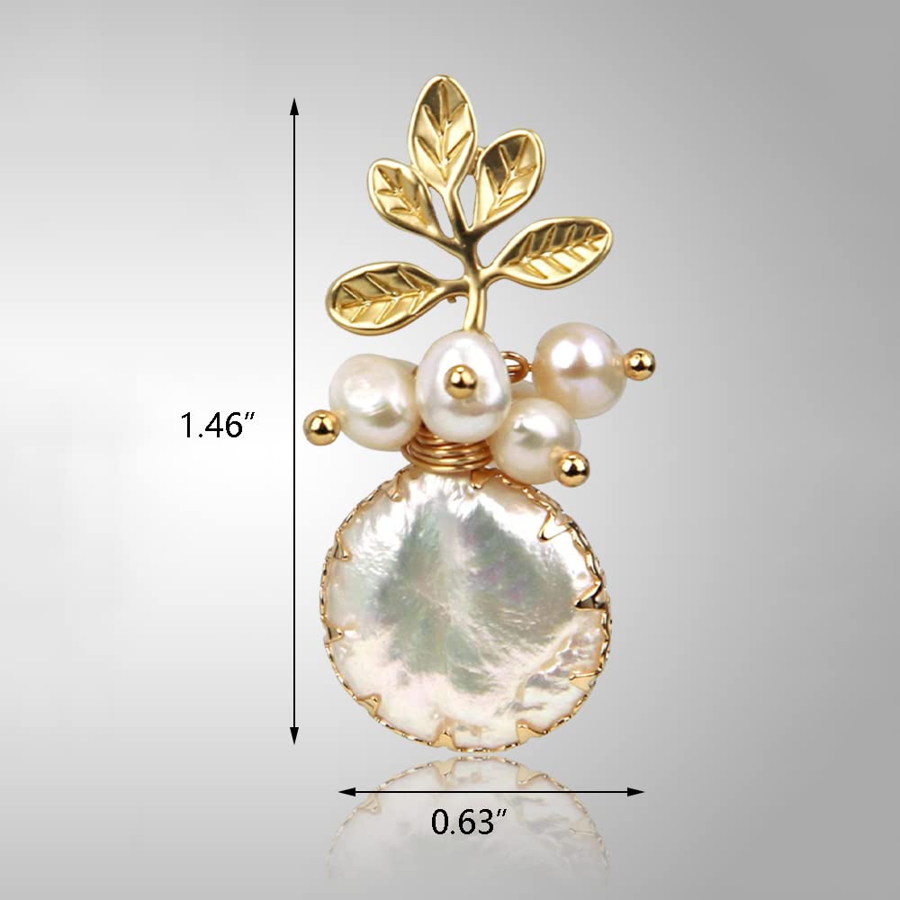 Pearl Earrings with 18k Gold Life Tree, 925 Sterling Needle & Baroque Pearl Drop Earrings for Women