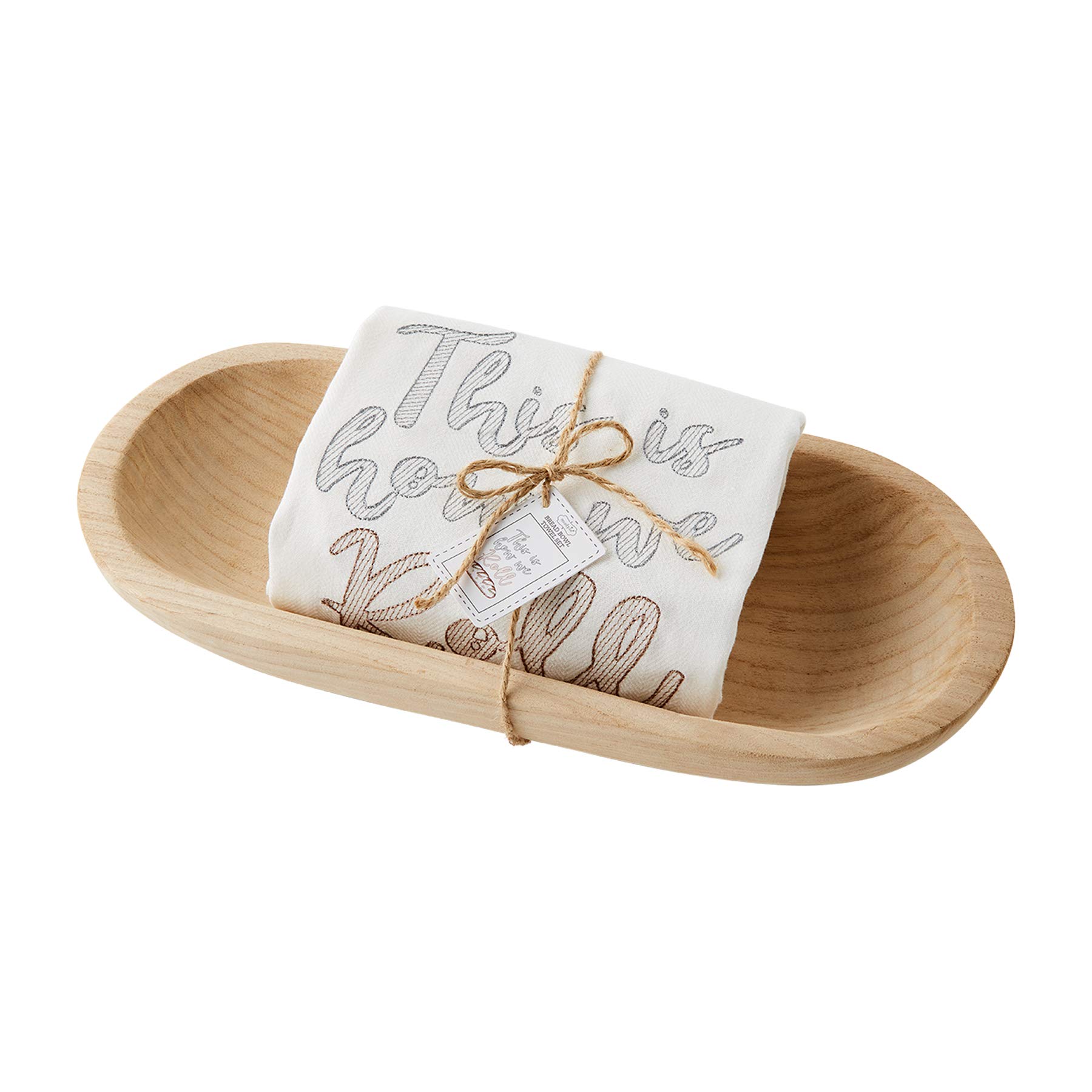 Mud Pie Paulownia Bread Bowl and Towel Set, 2 1/2" x 16" 26" x 16 1/2", Tan