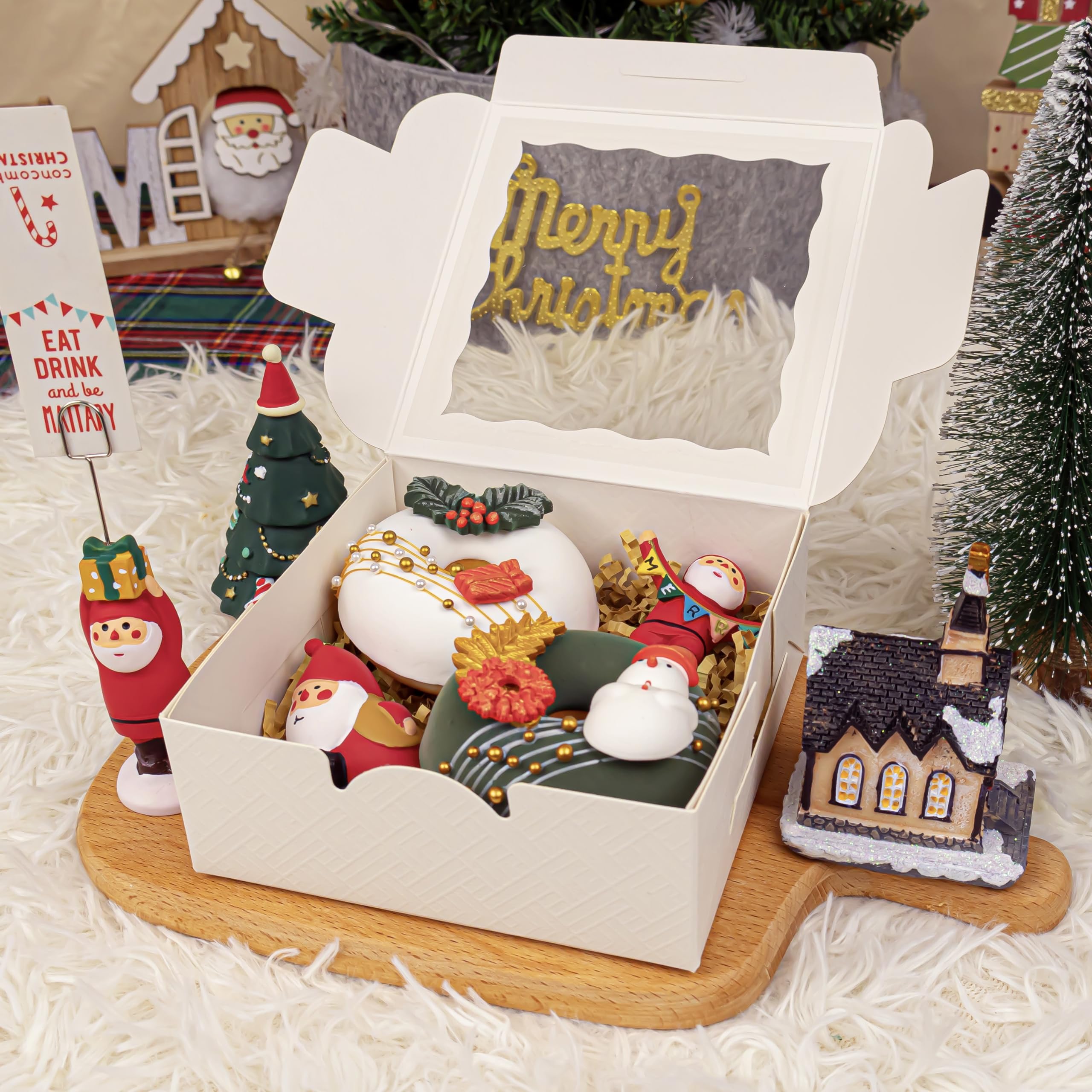 QULIT 50pcs 5x5x2 Inch Cookie Boxes with Window White Bakery Boxes Pastry Boxes for Macaroon Dessert Cupcake Donut Pastry Muffins