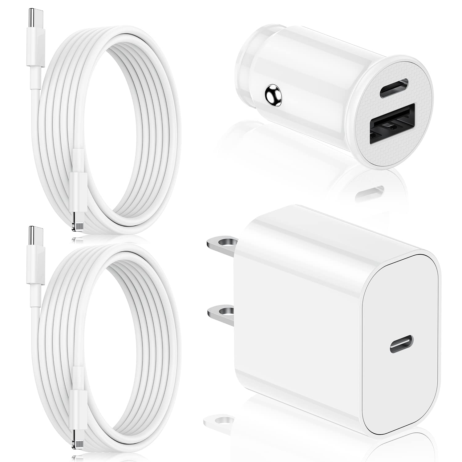 USB C 27w 2 Port iPhone Car Charger with 20W Apple Fast Charging Block,2Pack Type C [Apple MFi Certified] 6 Feet Lightning Cable for iPhone 14 13 12 11 Pro/Pro Max/Mini/iPhone SE
