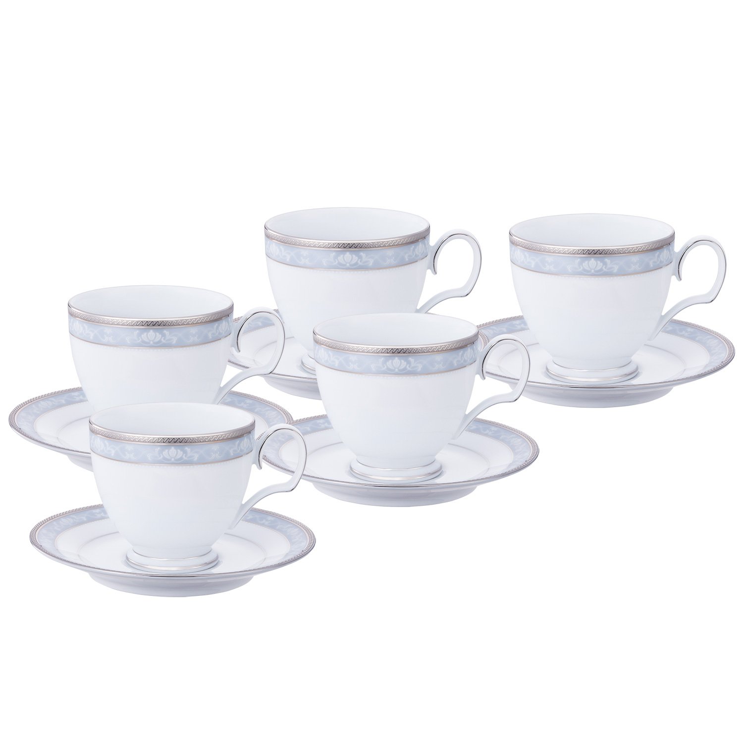 Noritake F91988/4336 Noritake Cup & Saucer Set (Can Be Used as Coffee and Tea, 8.5 fl oz (250 cc), Hampshire Platinum, 5 Servings, Fine Porcelain