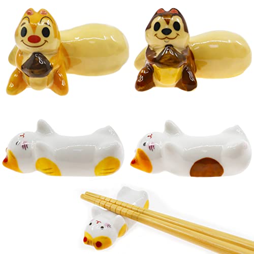 NaiHey Cute Cat Ceramics Chopsticks Rests Japanese Style chopstick holder Dinner Spoon Knife Fork Chopsticks Stand Rest Rack Kawaii Squirrels (Set of 4)