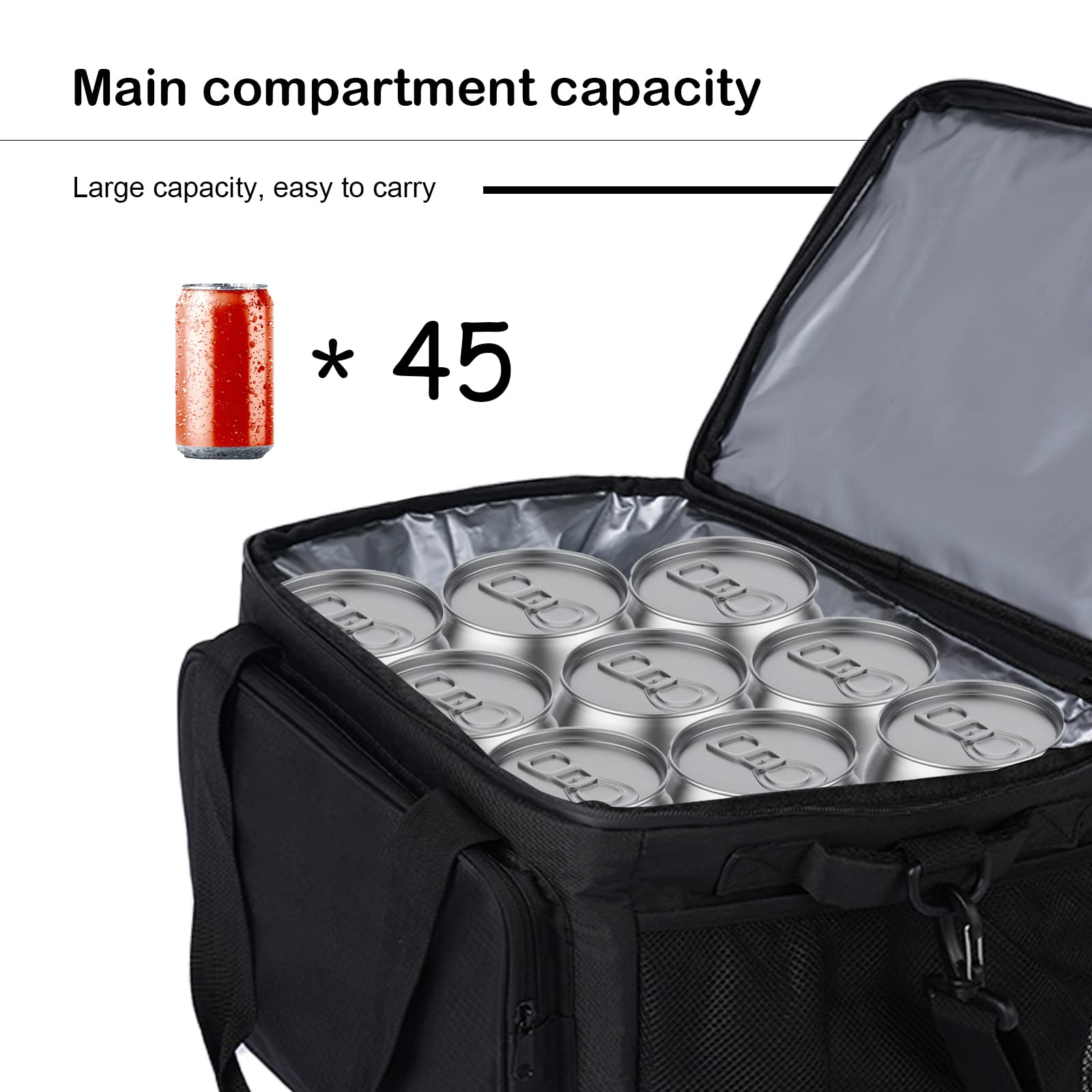 MOV COMPRA Movcompra Black Adult Insulated Lunch Box for Work + 45-Can Dual Compartment Large Lunch Cooler Bag