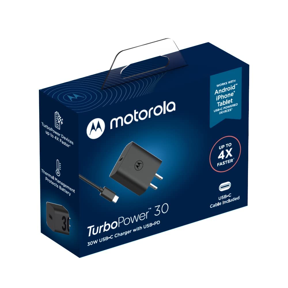 Motorola TurboPower 30 USB-C Charger with 1m USB-C to USB-C Cable for Moto G Power 5G (2024), Motorola Edge 5G UW, Edge+ (2022/2023), Edge Plus 5G UW (2022), Razr+ (2023), ThinkPhone by Motorola