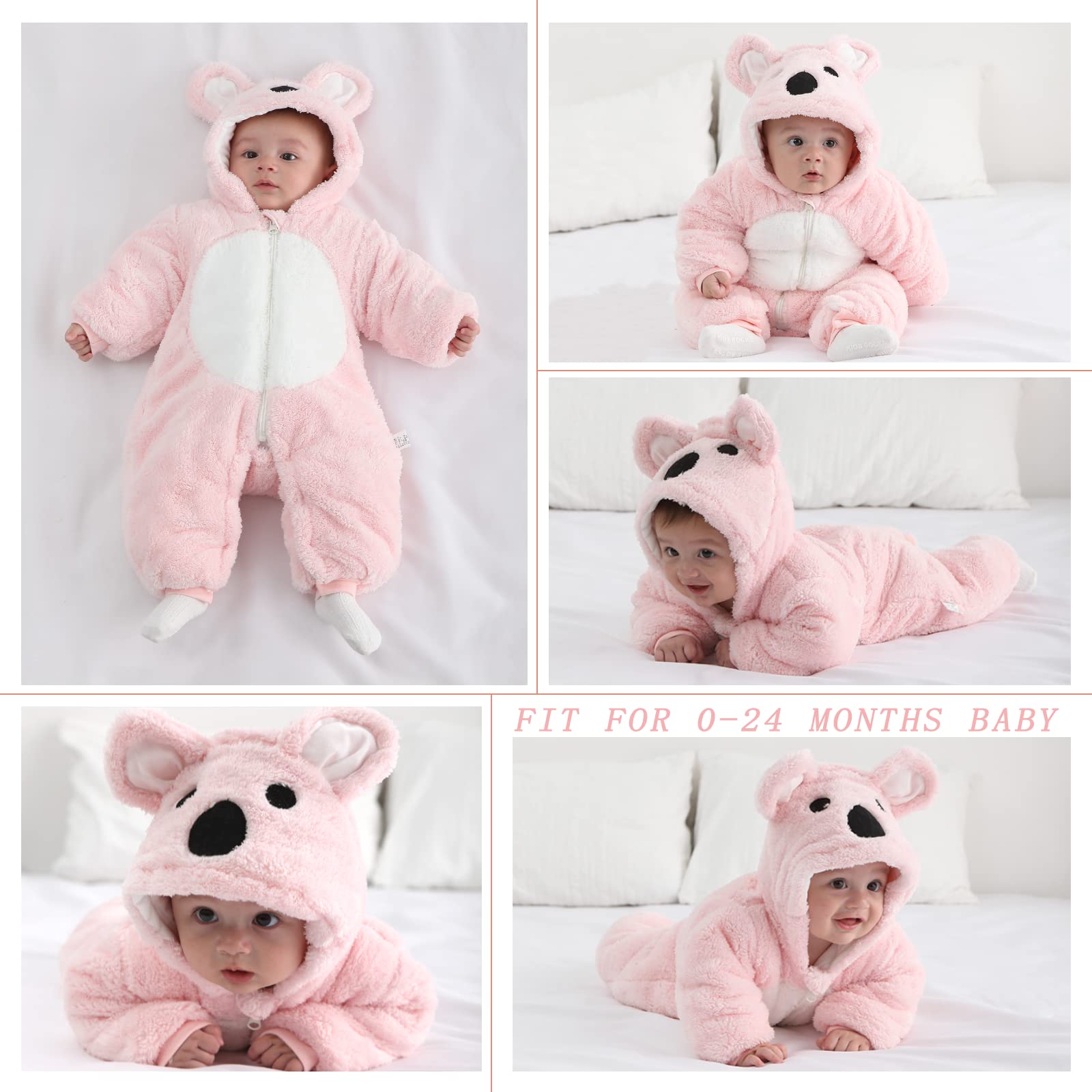 SJYIH Thickened Neutral Bear Zip-up one-Piece for 0-10 Months Infants, Applicable for Sleeping Bag, Coat, or Swaddling Blanket - The Best Essential Gift for Newborns (Pink)
