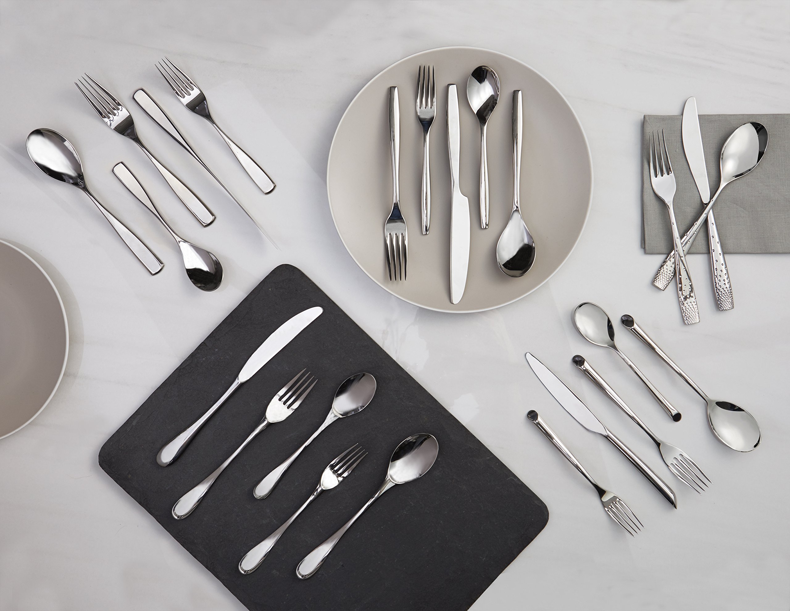 nambe Aidan 5-Piece Stainless Steel Flatware Set | 18/10 Mirror Stainless Steel Silverware Cutlery Set | Designed for Home Kitchens, Hotel, or Restaurant Use | Service for 1 | Dishwasher Safe