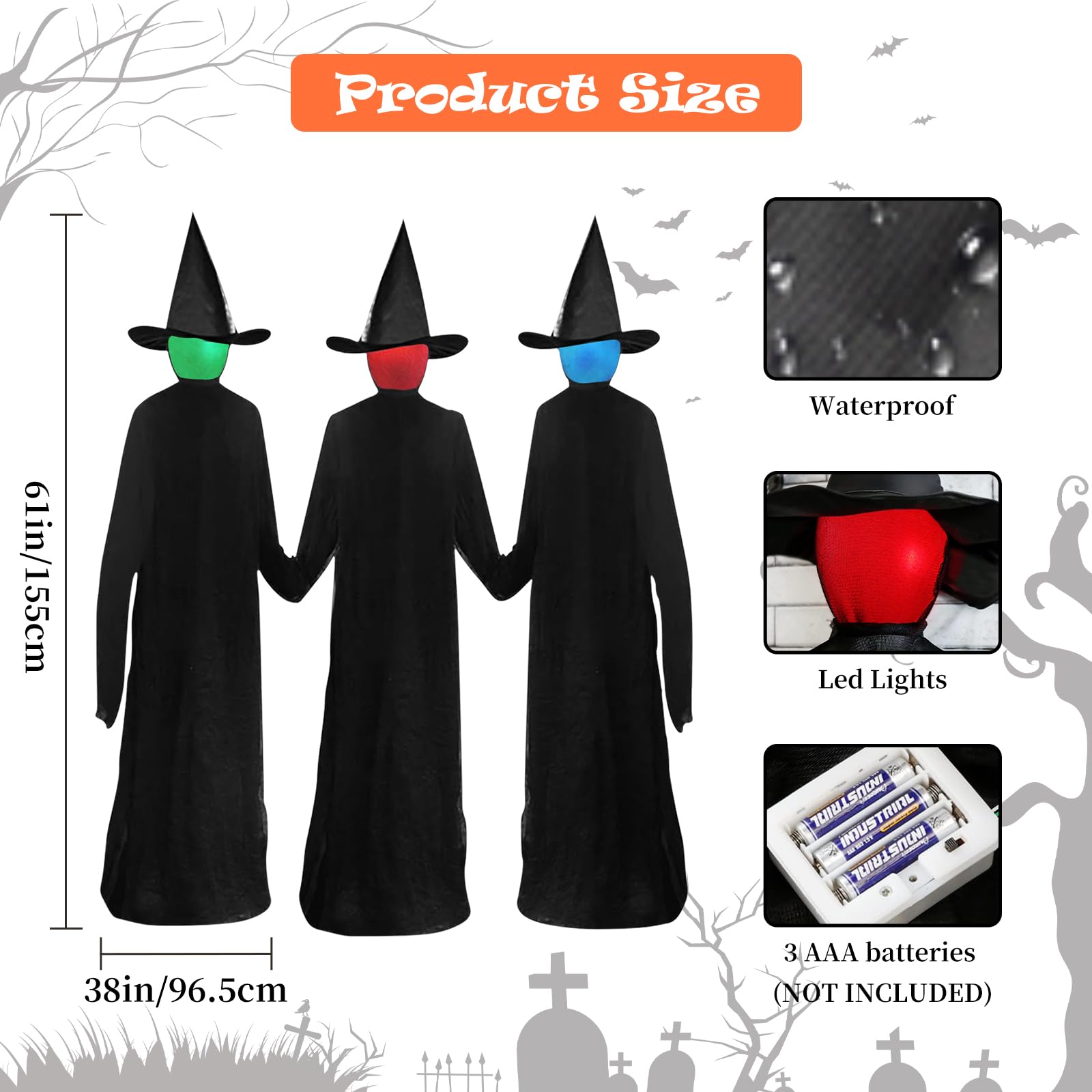 LMAZG 5 Ft Light up Witch Stakes Halloween Yard Decorations, Large Lighted Witch Sound Activated Halloween Props for Scary Halloween Yard, Patio, Haunted House Decorations Outside