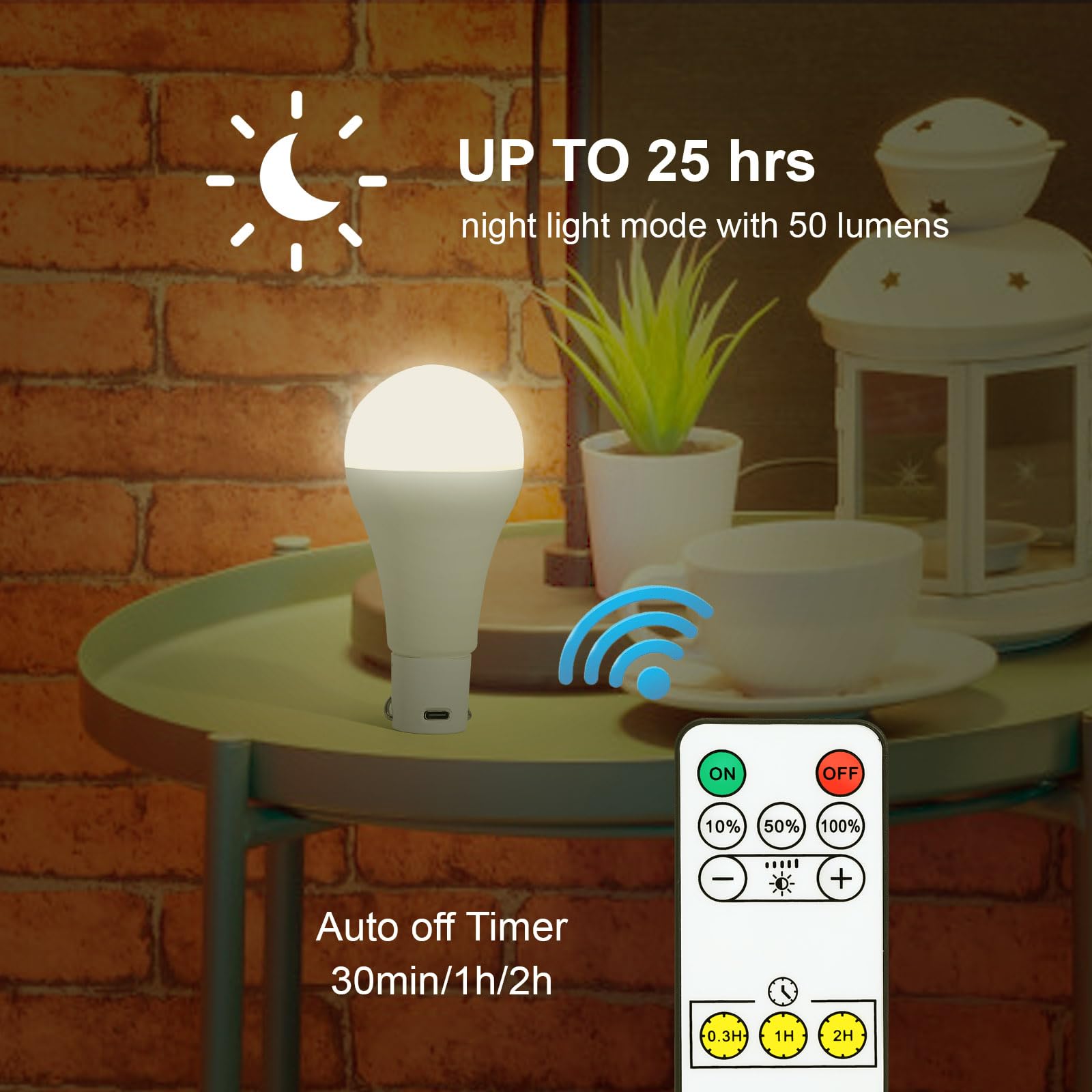 Taysing USB Rechargeable Light Bulbs with Remote Dimmable Timing 3000mAh Rechargeable Battery Portable LED Tent Light Bulbs for Home Emergency Camping Tent Hiking Hurricane Outage (Soft White 1 Pack)