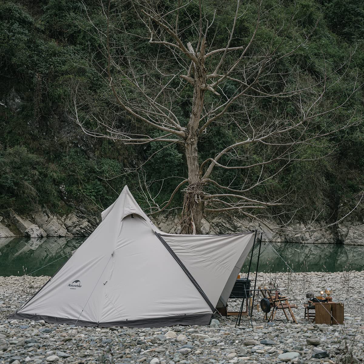 Naturehike Ranch Hexagonal Teepee Tent, Easy Setup Waterproof 3-4 Person Camping Tent, 4 Season Tent for Family Camping, Hiking,Picnic