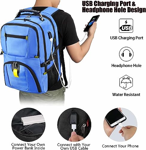 YOREPEK Travel Backpack, Extra Large 50L Laptop Backpacks for Men Women, Water Resistant College Backpack Airline Approved Business Work Bag with USB Charging Port Fits 17 Inch Computers, Cobalt Blue