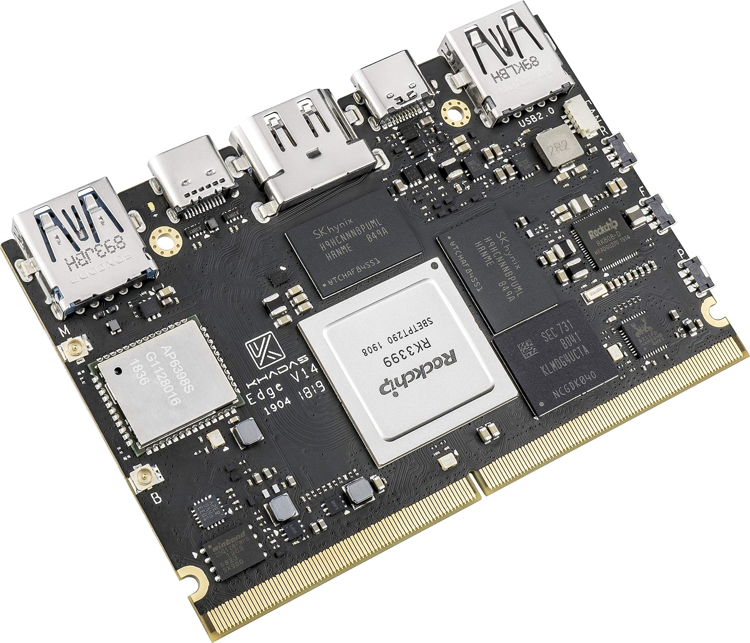 khadas Edge Pro Single Board Computer with Rockchip RK3399 64-bit Hexa-core SBC,WiFi AP6398S, 802.11a/b/g/n/ac 2X2 MIMO with RSDB,8bit STM8S003 with Programmable EEPROM (4+32GB)