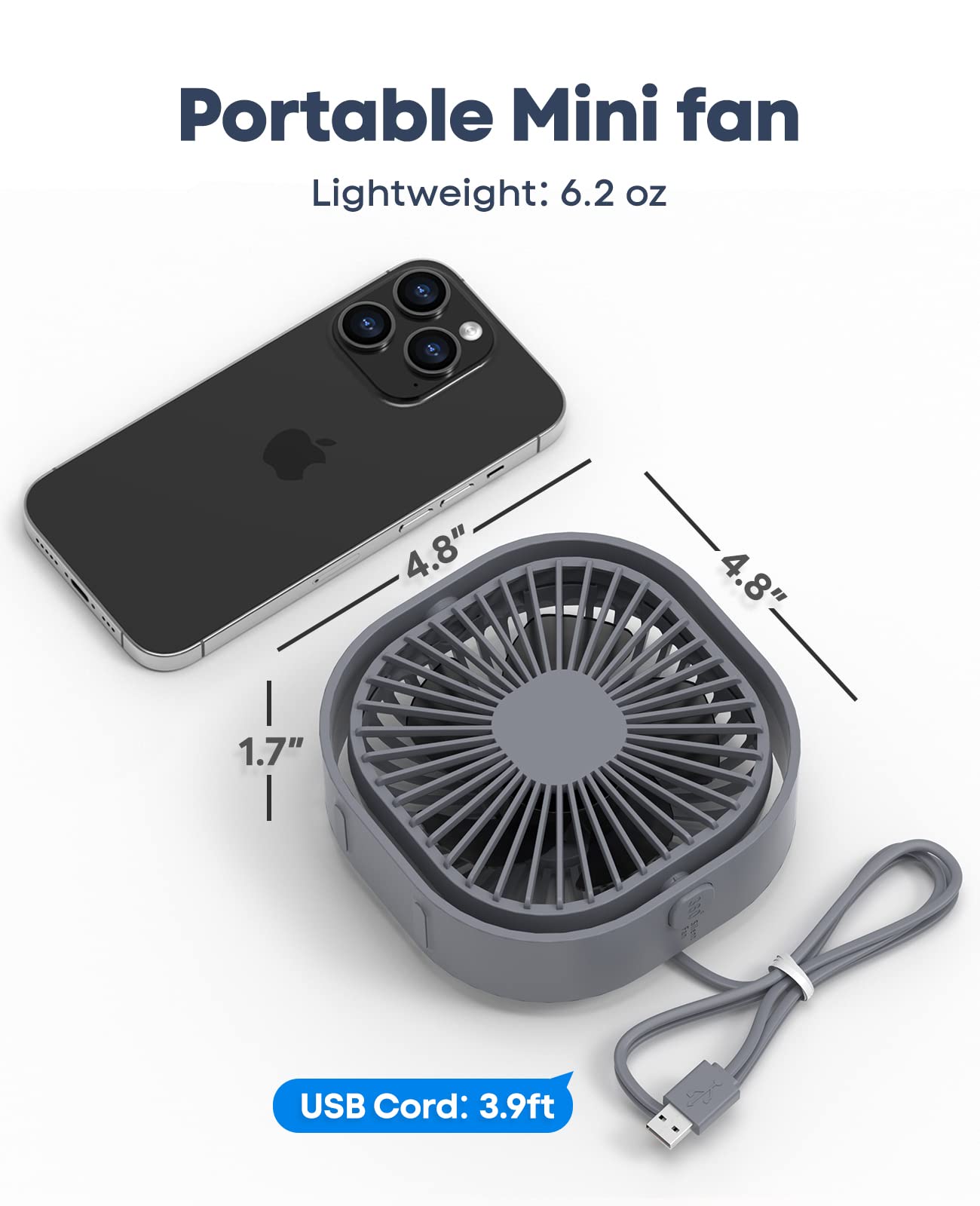 Smilfree Mini USB Desk Fan, 3 Speeds Portable Small Fan, 360° Adjustable Rotation Silent Desktop Fan for Home Office Makeup Personal Fan with Travel