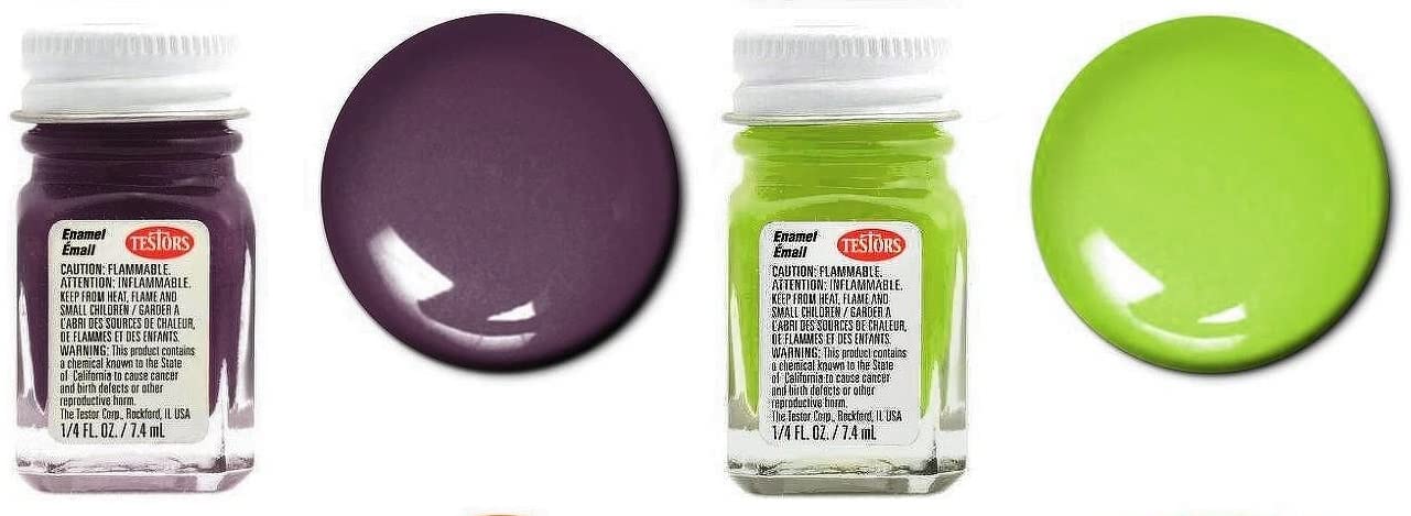 Make Your Day Testors Enamel Paint, Magenta, Gloss Teal, Gloss Grape, Gloss Turquoise, Gloss Sublime, Gloss Tangerine, and Clear Thinner, 1 3/4 Ounce (Pack of 7) Paintbrushes