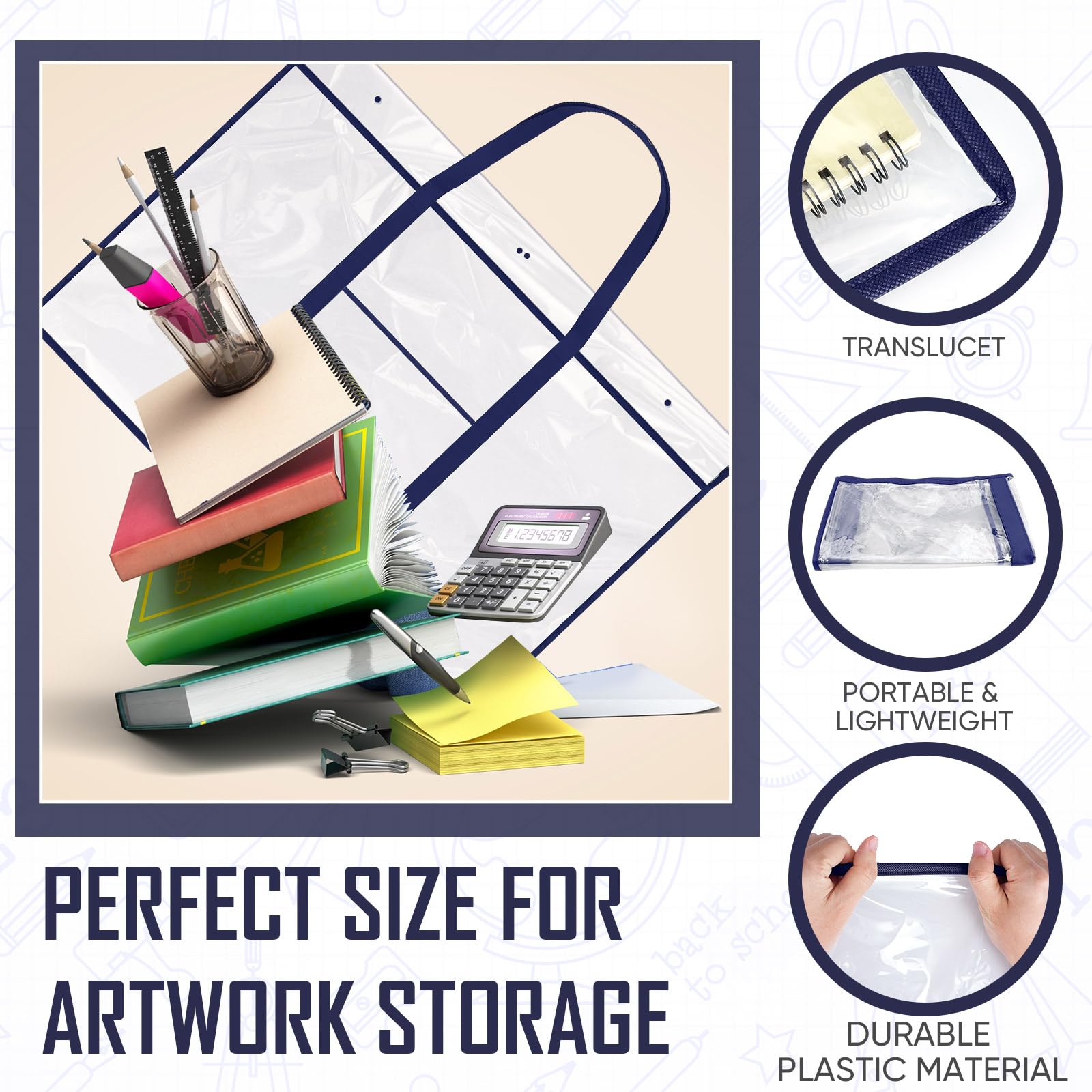 Windyun 2 Pcs Large Poster Storage Bag 48 x 36 Inches 31.5 x 25.5 Inches Bulletin Board Holder Classroom Organization and Storage Poster Storage Container Art Portfolio Case(Blue)