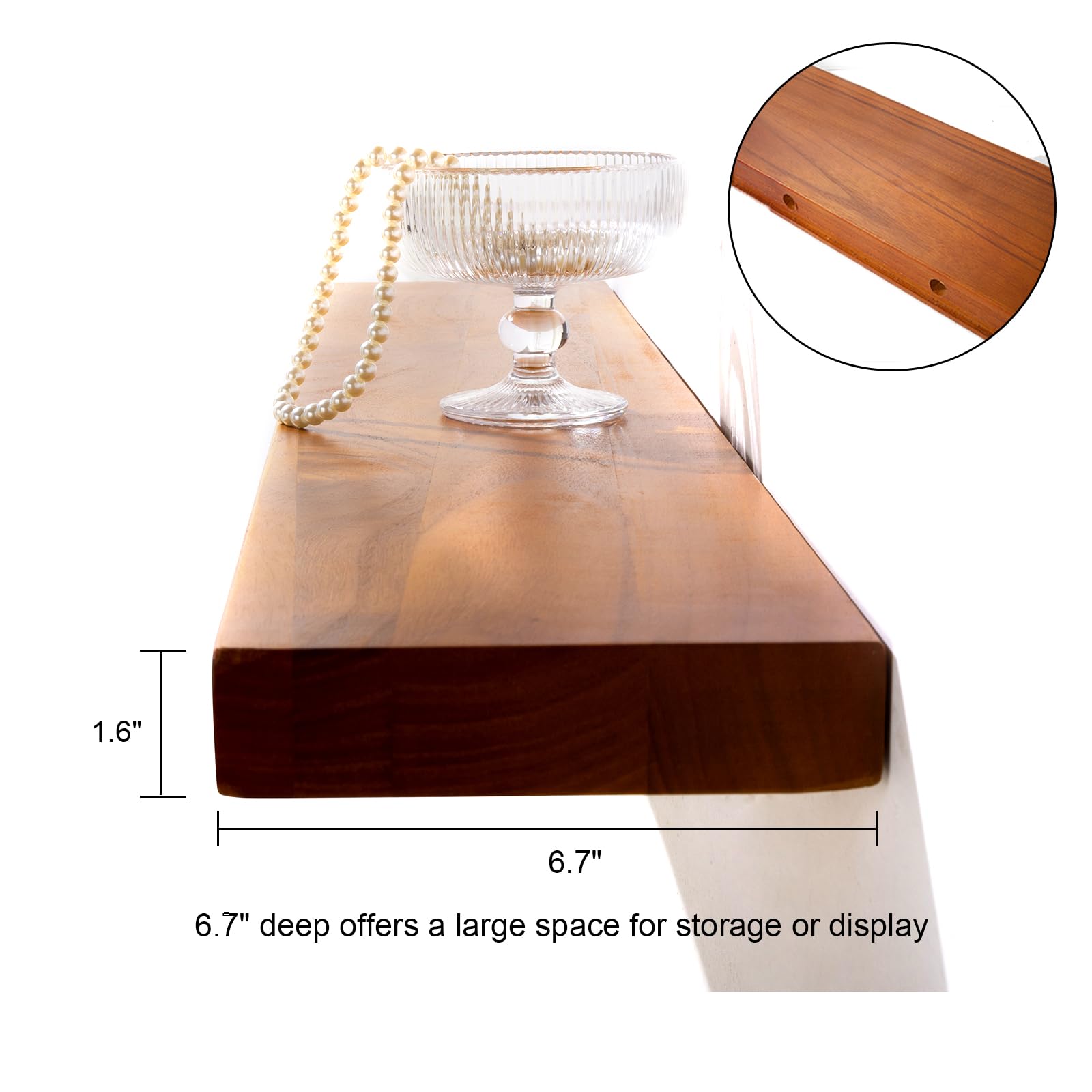 XuXuanHome.Z Natural Wood Floating Shelves 24 inch,Wooden Shelves for Wall,Walnut Floating Shelves for Wall、Solid Wood Floating Shelves,Wooden Floating Shelves for Wall,24 x 6.7X 1.2 inch, Set of 2